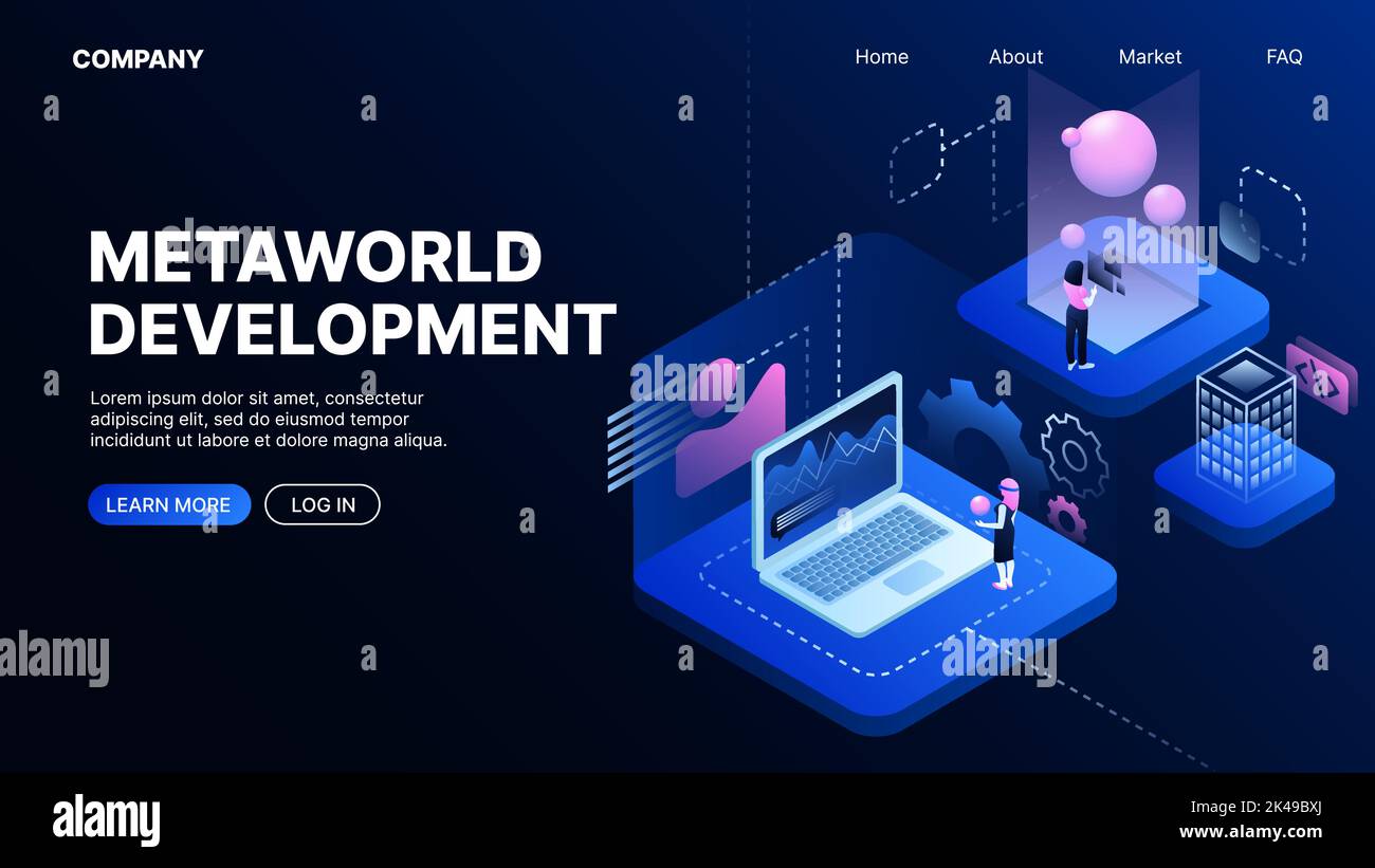Explore Development. Metaverse. Landing Page Template. Vector ...