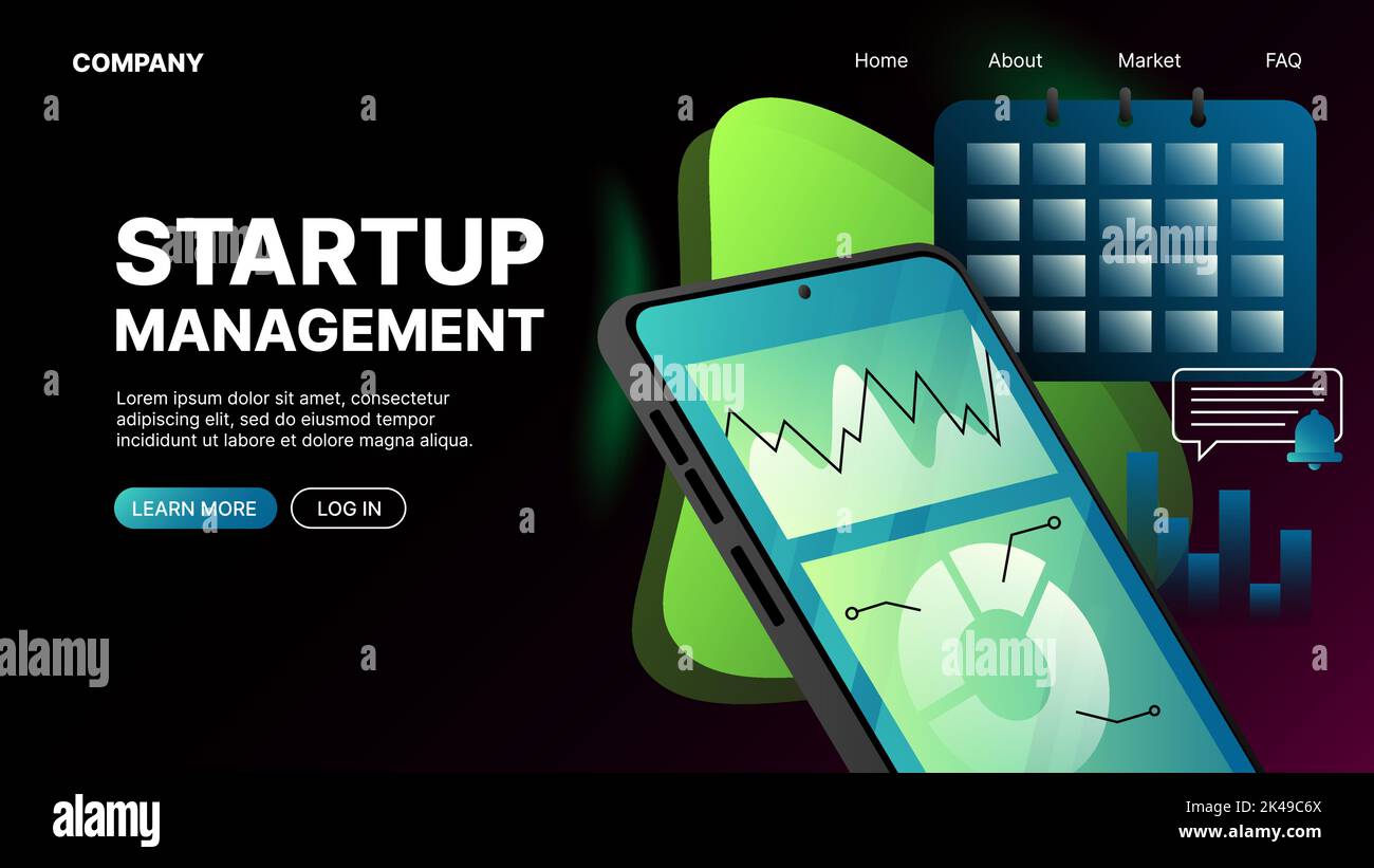 Startup Management Website Tool. Landing Page Horizontal Banner. Vector illustration Stock ...