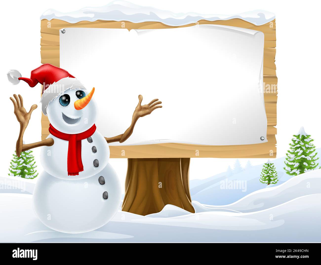 Snowman Christmas Snow Sign Landscape Scene Stock Vector Image & Art ...