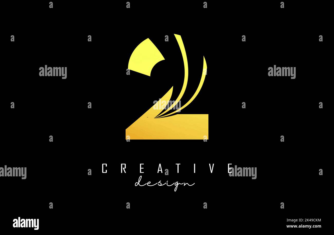 Golden Creative number 2 logo with leading lines and road concept ...