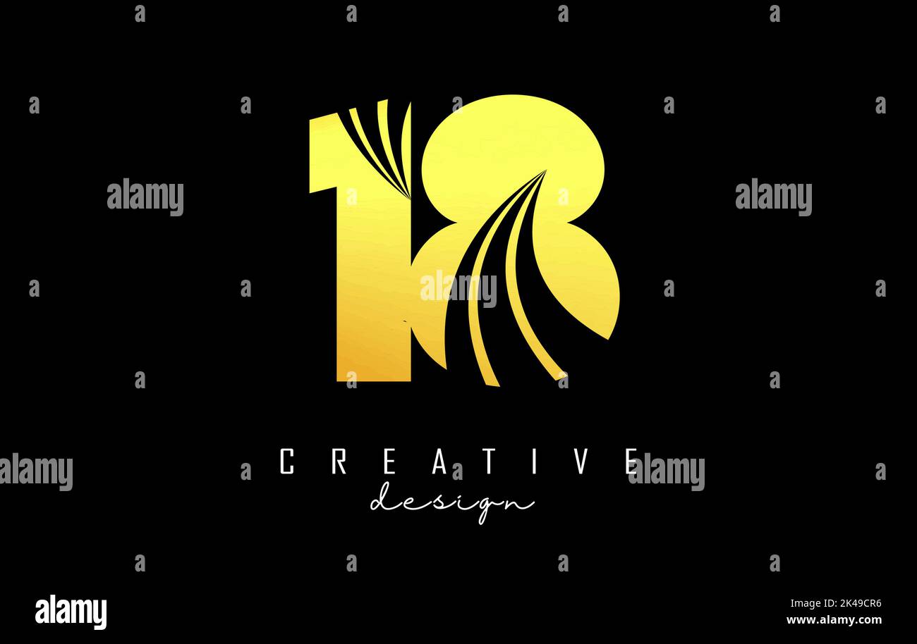 Golden Creative number 18 1 8 logo with leading lines and road concept ...