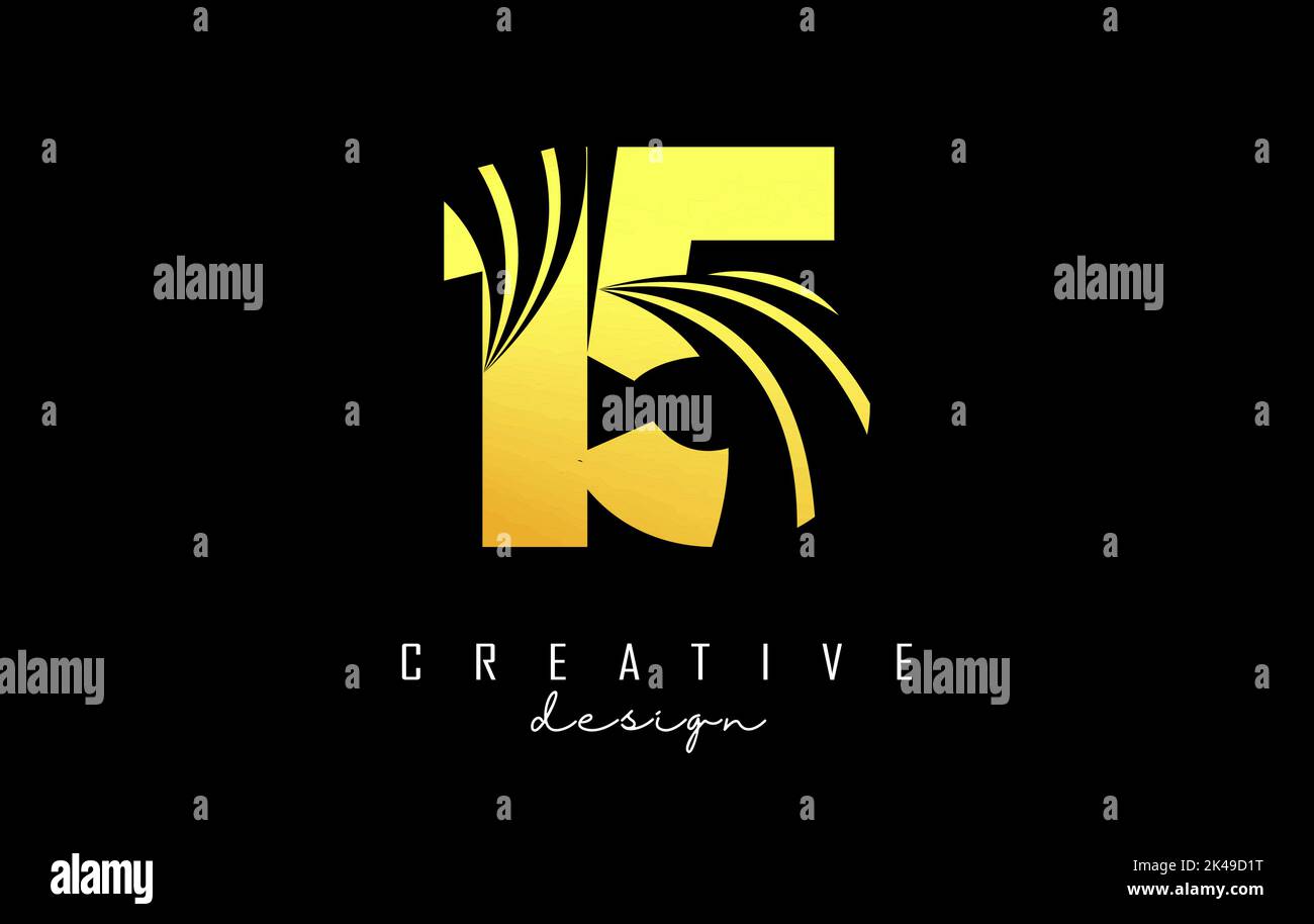 Golden Creative number 15 1 5 logo with leading lines and road concept ...
