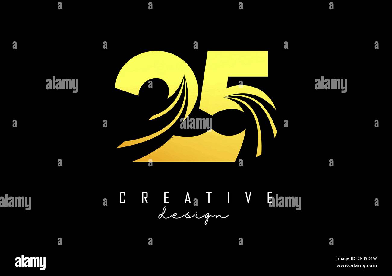 Golden Creative number 25 2 5 logo with leading lines and road concept ...