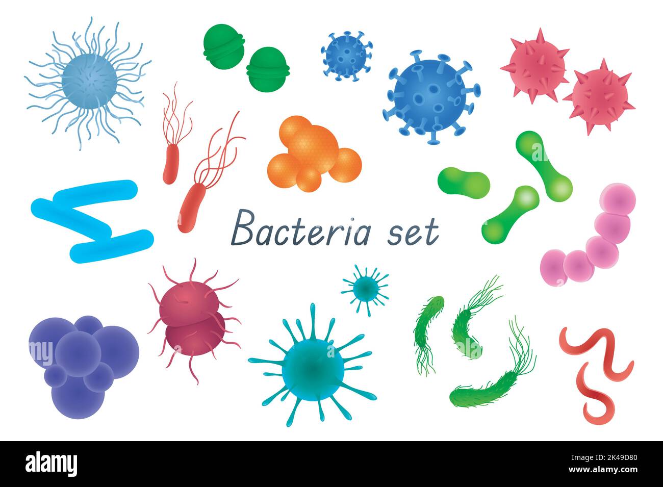 Bacteria and germs 3d realistic set. Bundle of different types of ...
