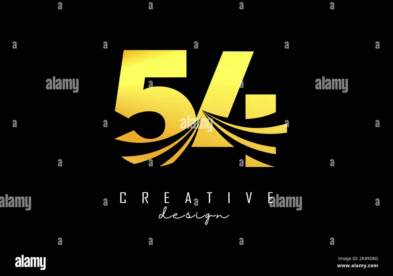 Golden Creative number 54 5 4 logo with leading lines and road concept ...