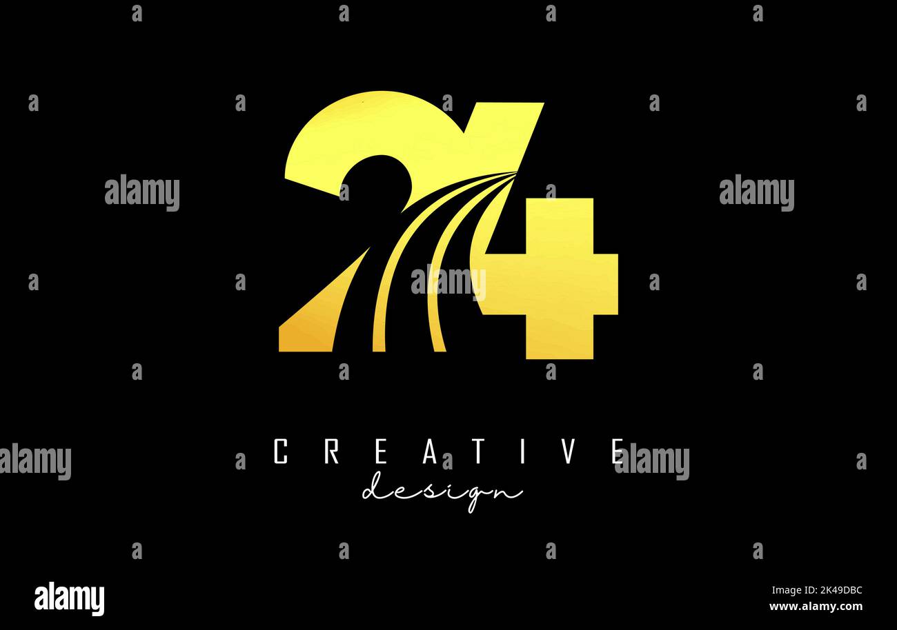 Golden Creative number 24 2 4 logo with leading lines and road concept ...