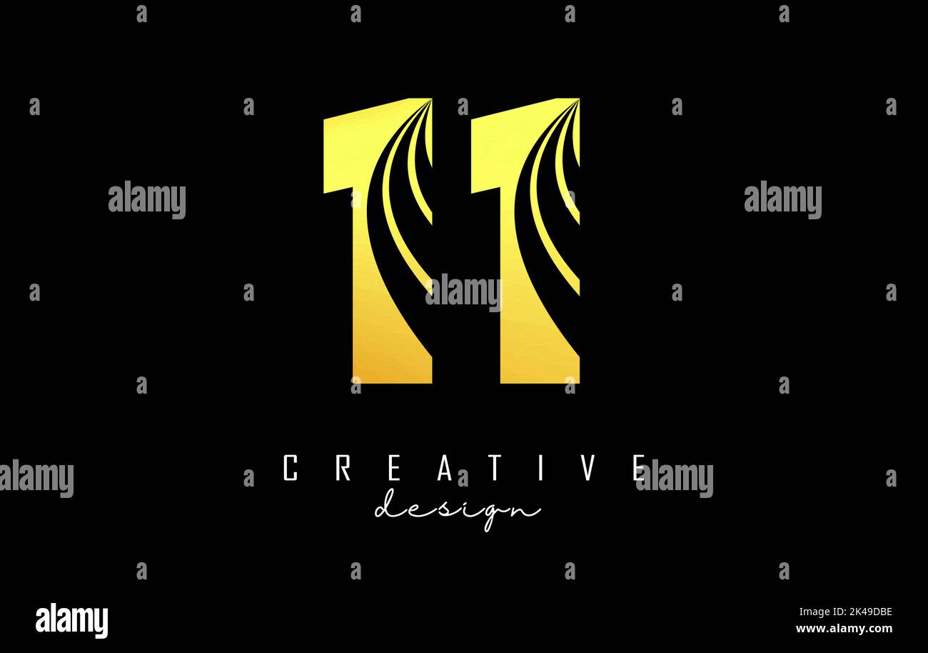 Golden Creative number 11 1 logo with leading lines and road concept design. Number with ...