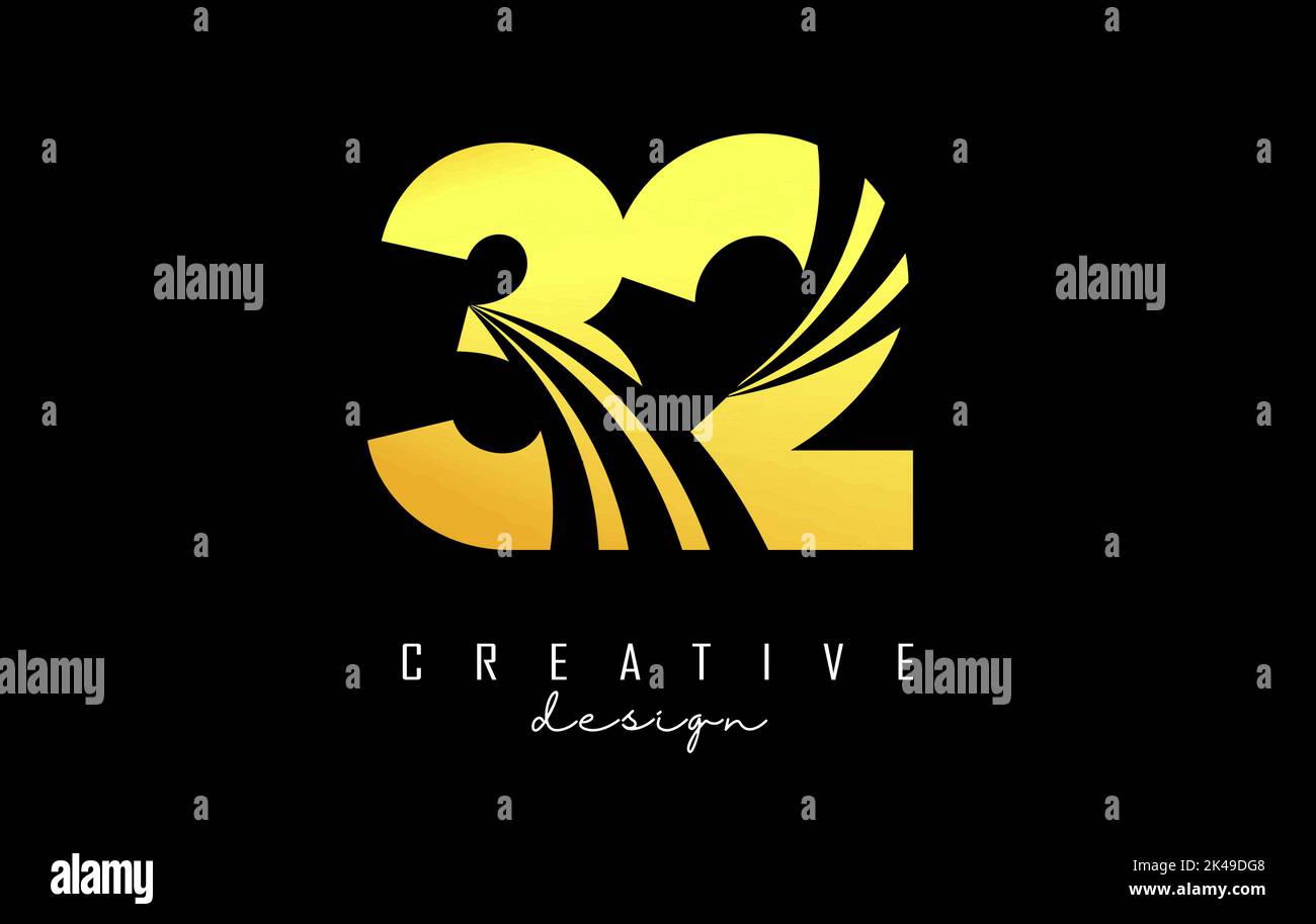 Golden Creative number 32 3 2 logo with leading lines and road concept ...