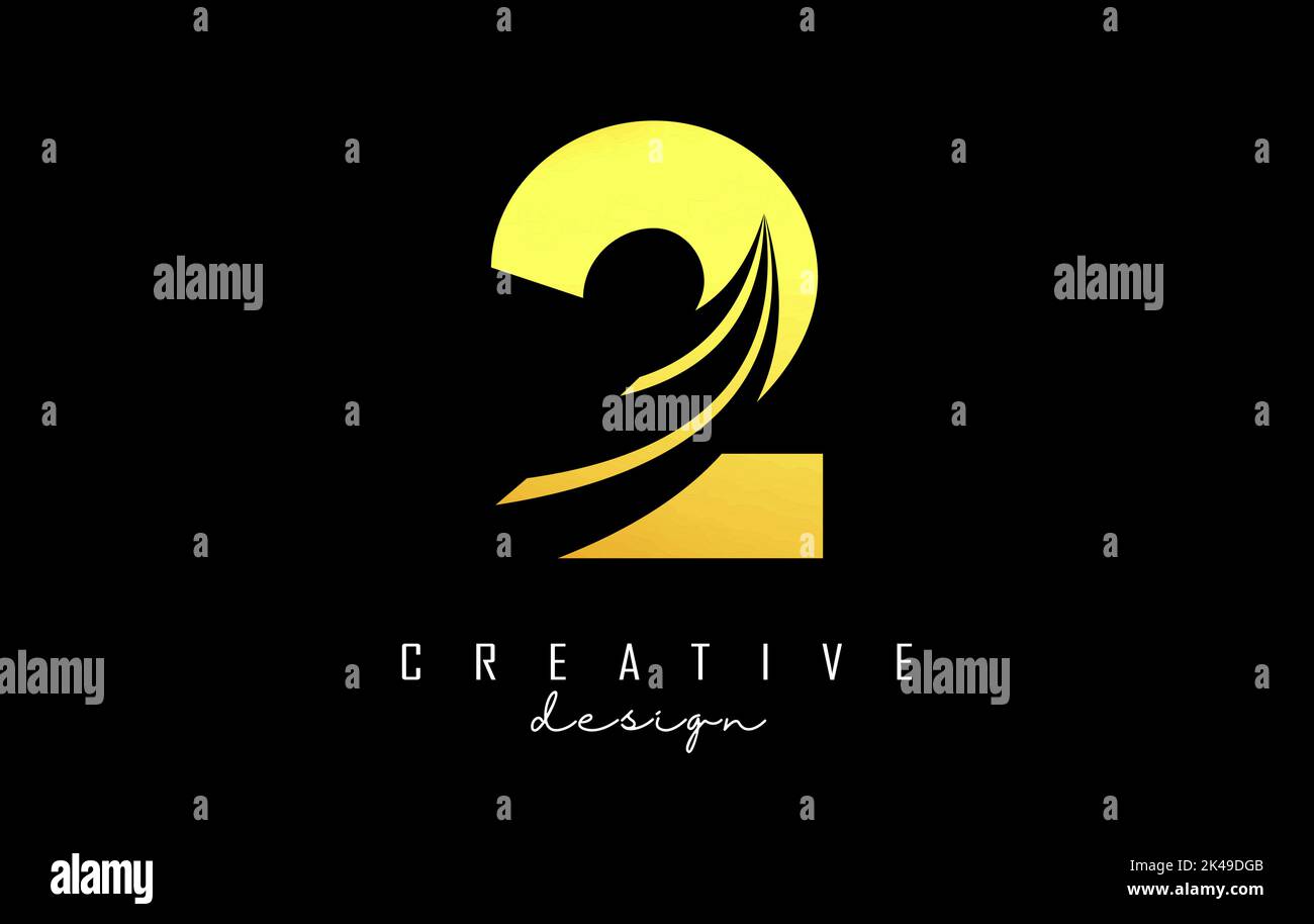 Golden Creative number 2 logo with leading lines and road concept ...