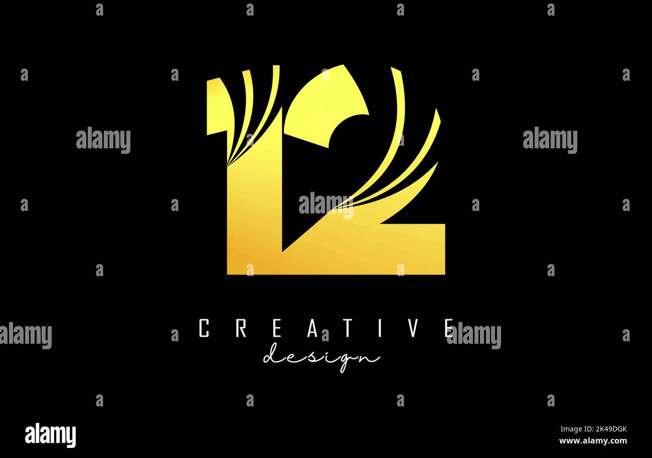 Golden Creative number 12 1 2 logo with leading lines and road concept ...