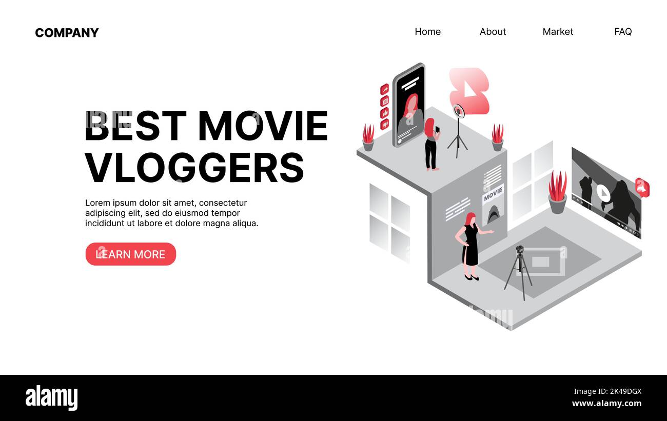 Best Movie Vloggers. Vlogging. Horizontal Web Landing Page. Vector ...