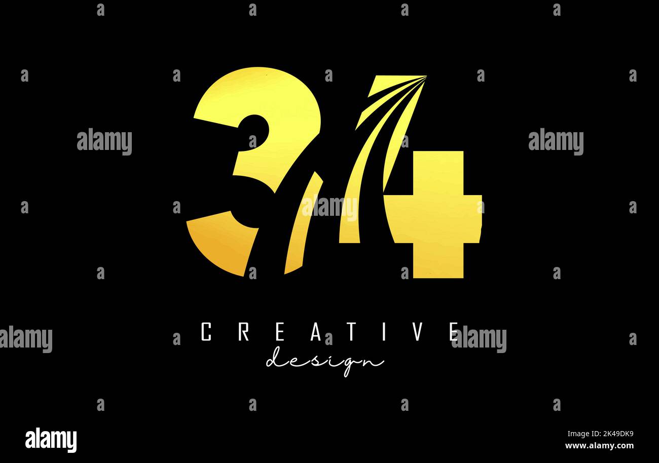Golden Creative number 34 3 4 logo with leading lines and road concept ...