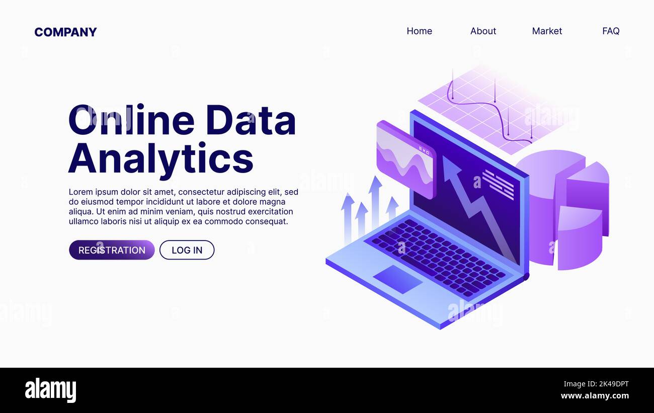 Online Data Analytics. Data Analyse. Landing Page Template. Vector ...