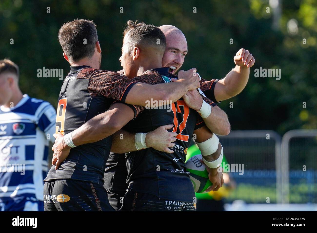 Reuben BIRD-TULLOCH (12) of Ealing Trailfinders (right) celebrates ...