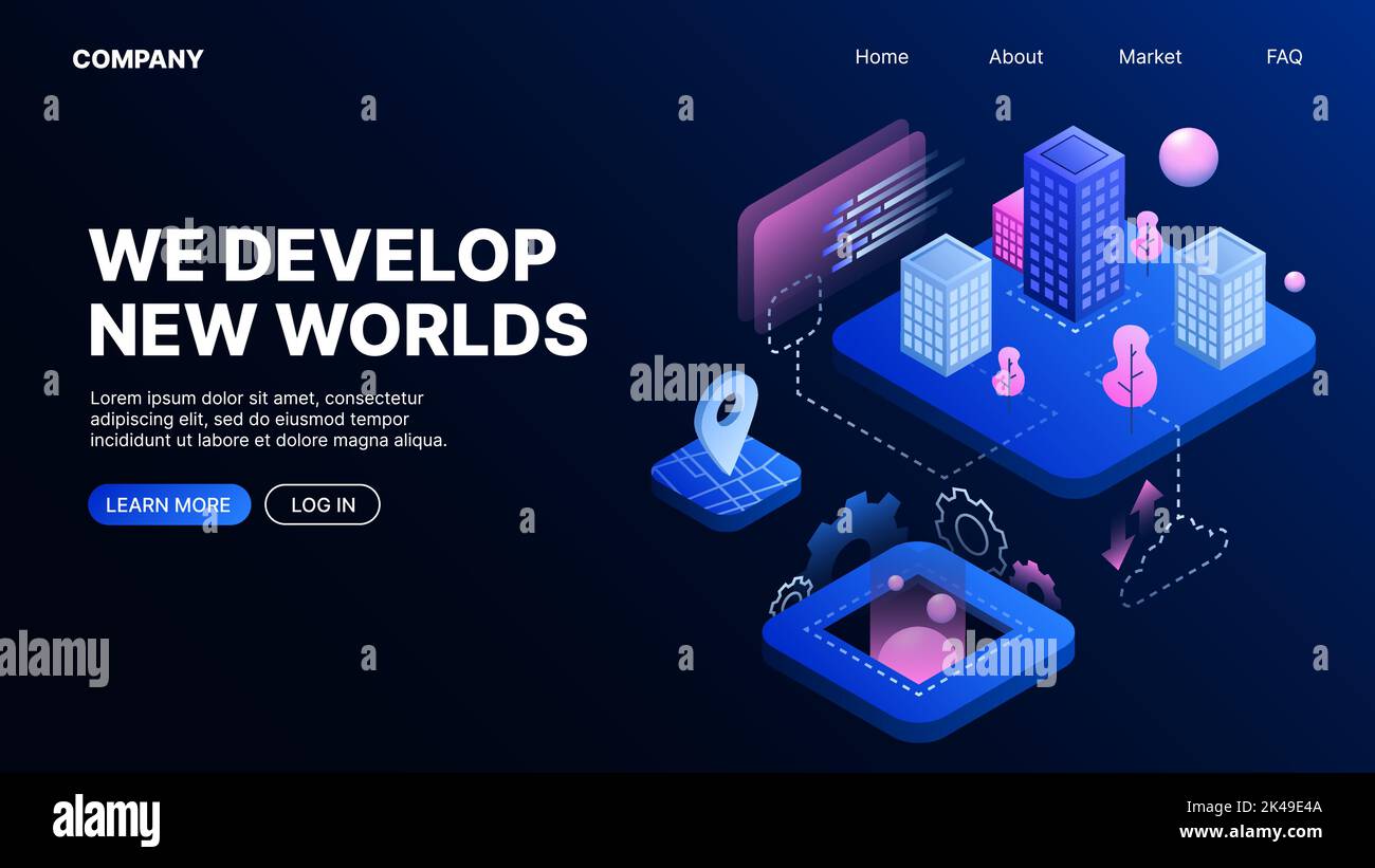 We Develop New Worlds. Metaverse. Landing Page Template. Vector ...