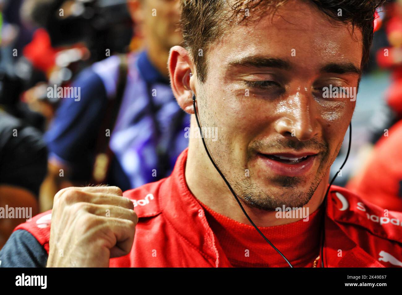 Singapore. 01st Oct, 2022. Charles Leclerc (MON) Ferrari celebrates his ...