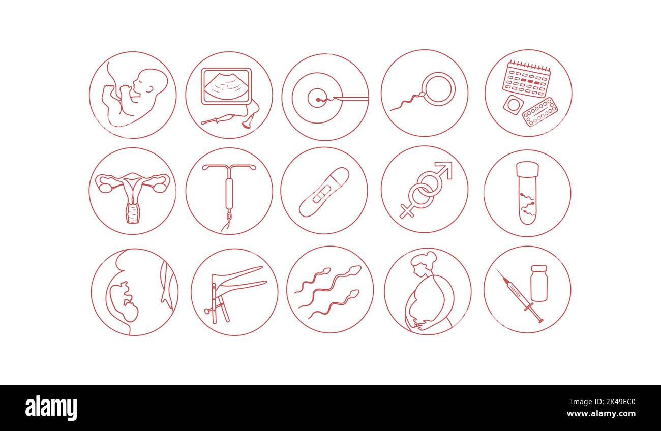 Woman fertility icon set. Obstetrics signs collection. Pregnancy ...