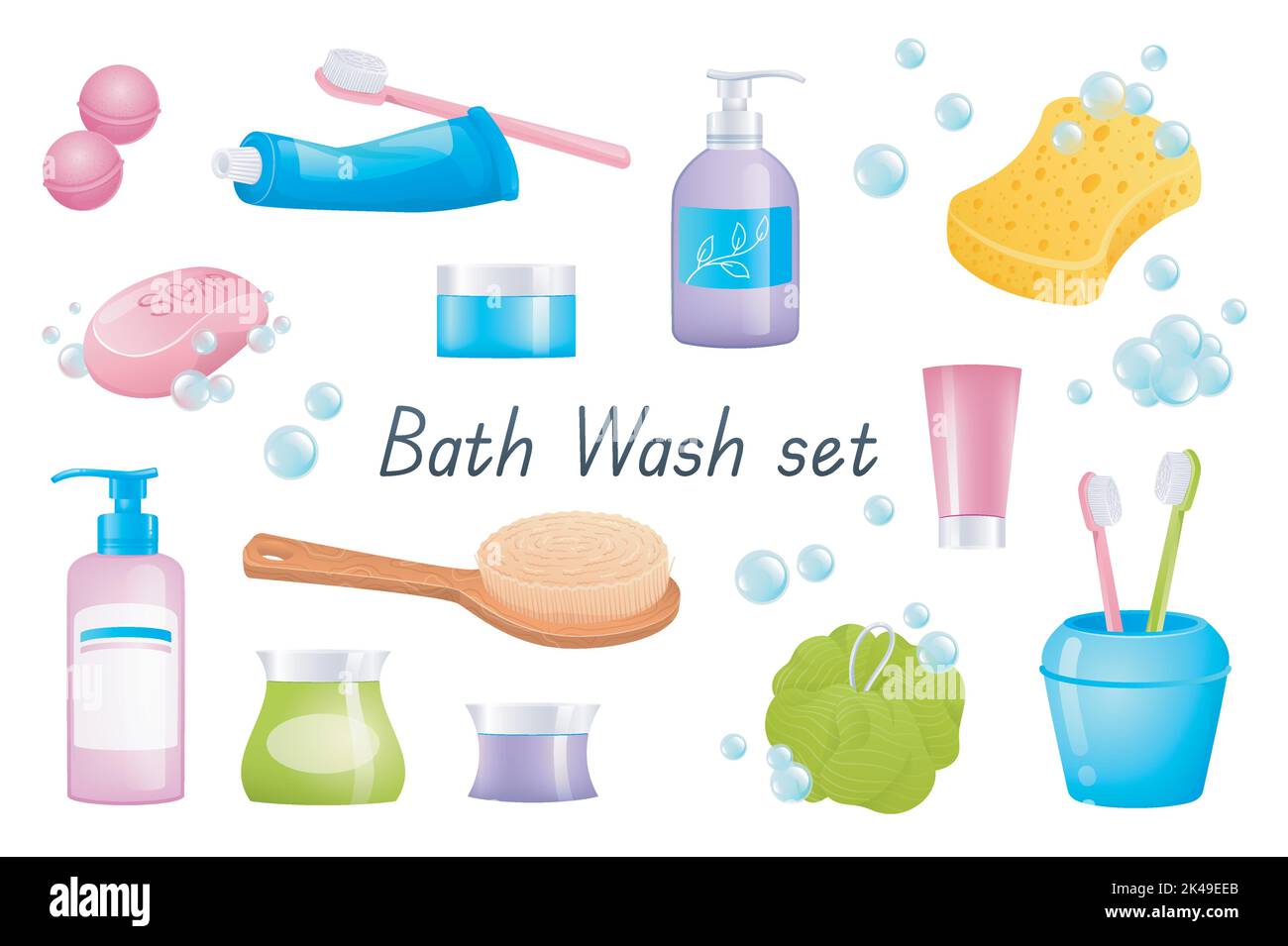 Bath wash accessories 3d realistic set. Bundle of bath bombs ...