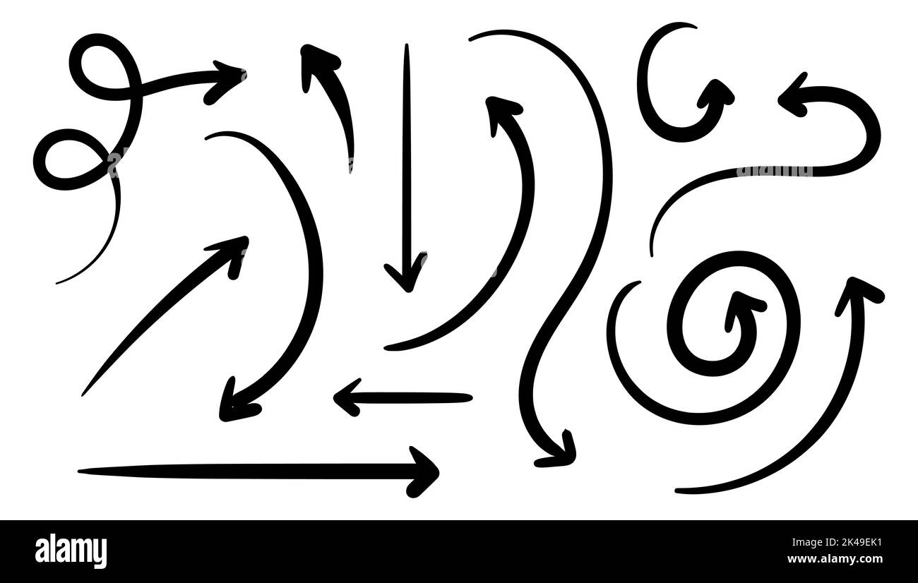 Set of abstract art sketch hand drawn arrow vector icons collection ...