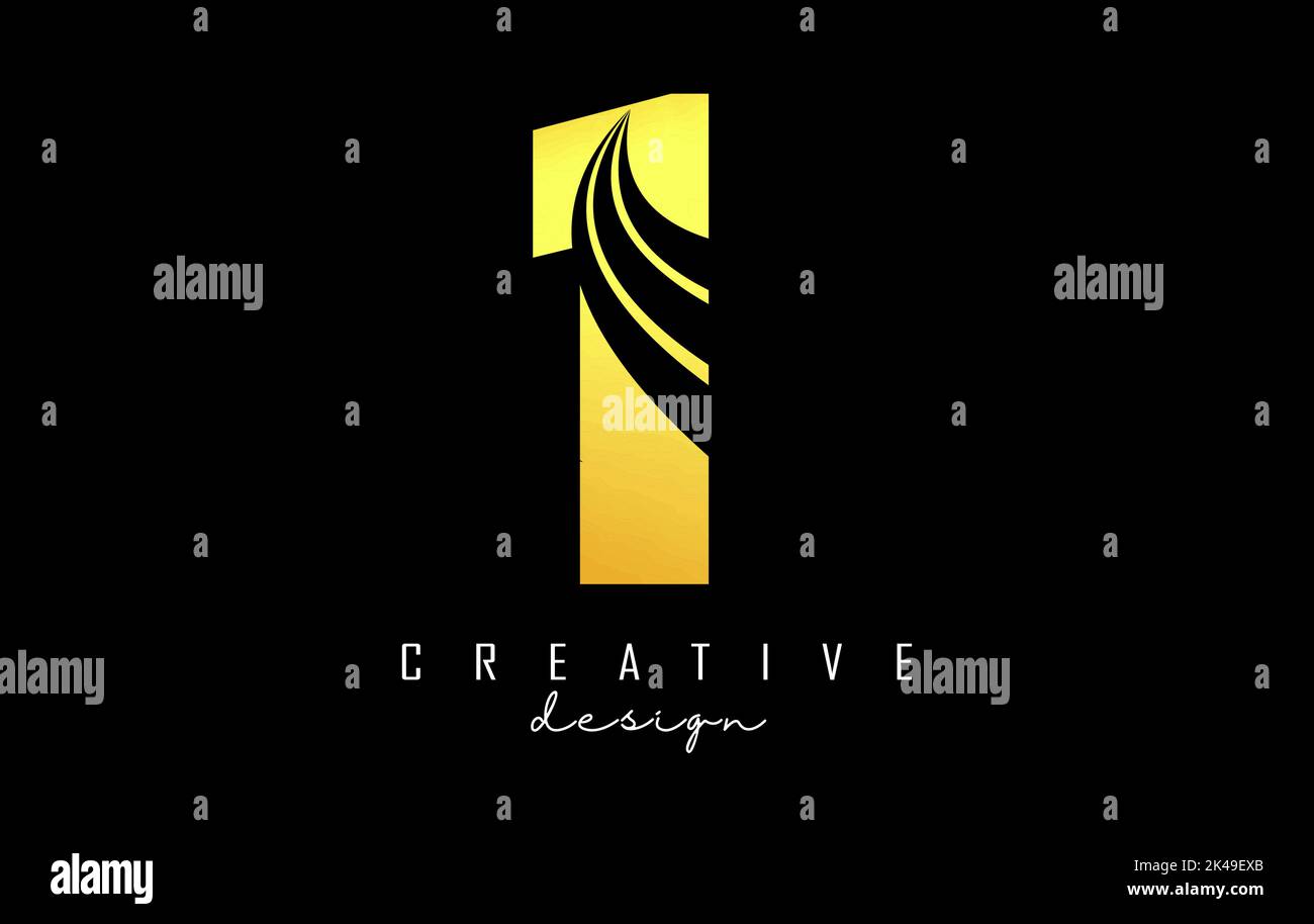 Golden Creative number 1 logo with leading lines and road concept ...