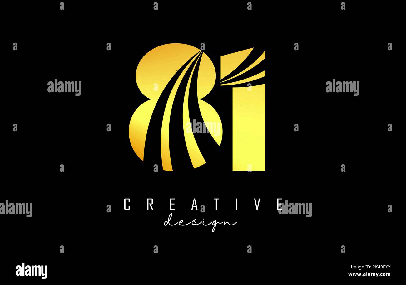 Golden Creative number 81 8 1 logo with leading lines and road concept ...