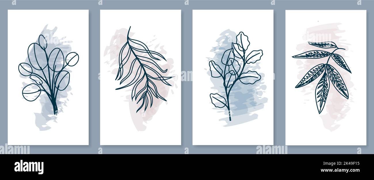 Abstract botanical wall art set. Vector illustration in scandinavian ...