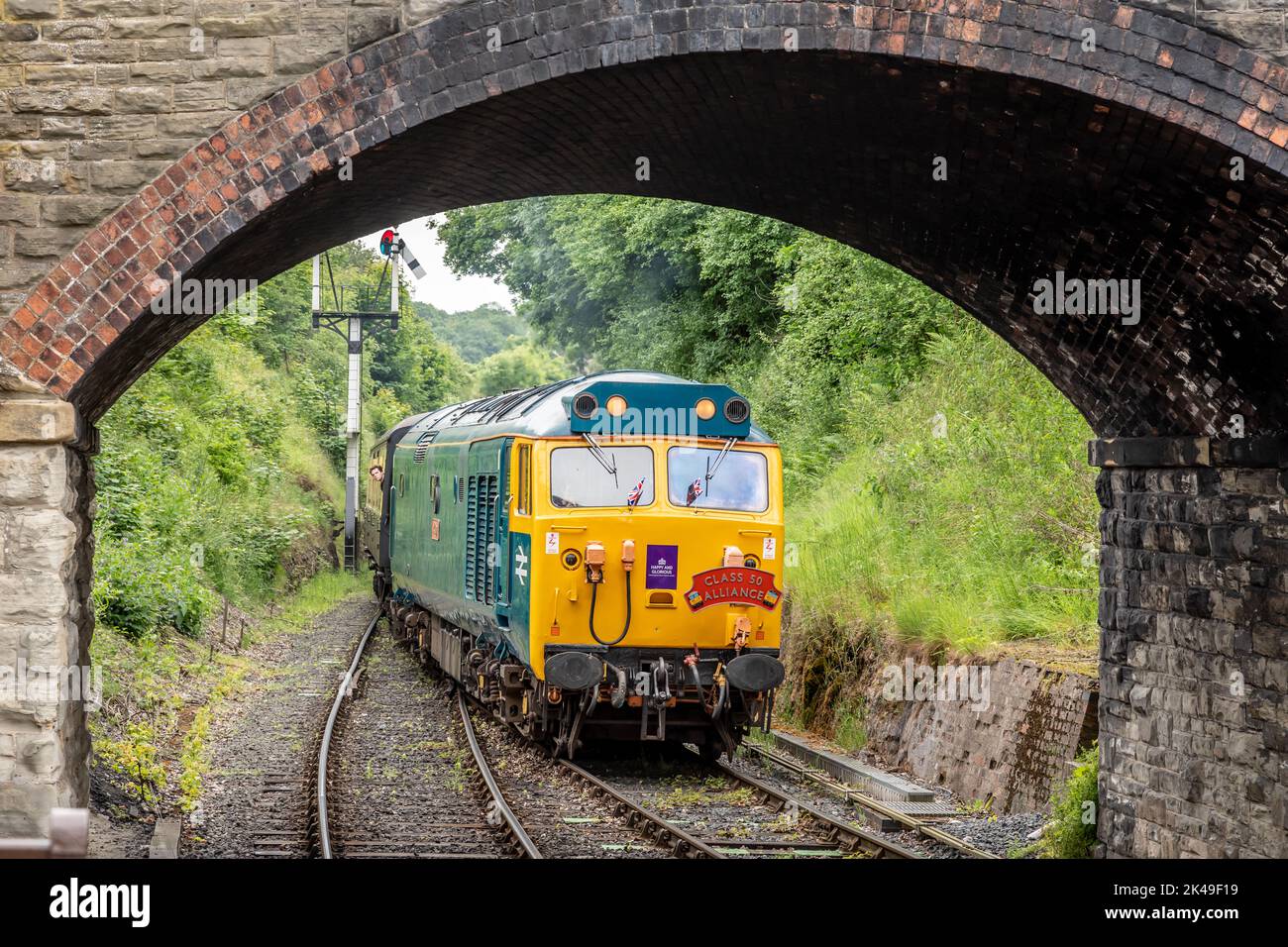 BR Class 50 No. 50035 'Ark Royal' arrives at Arley station on the ...