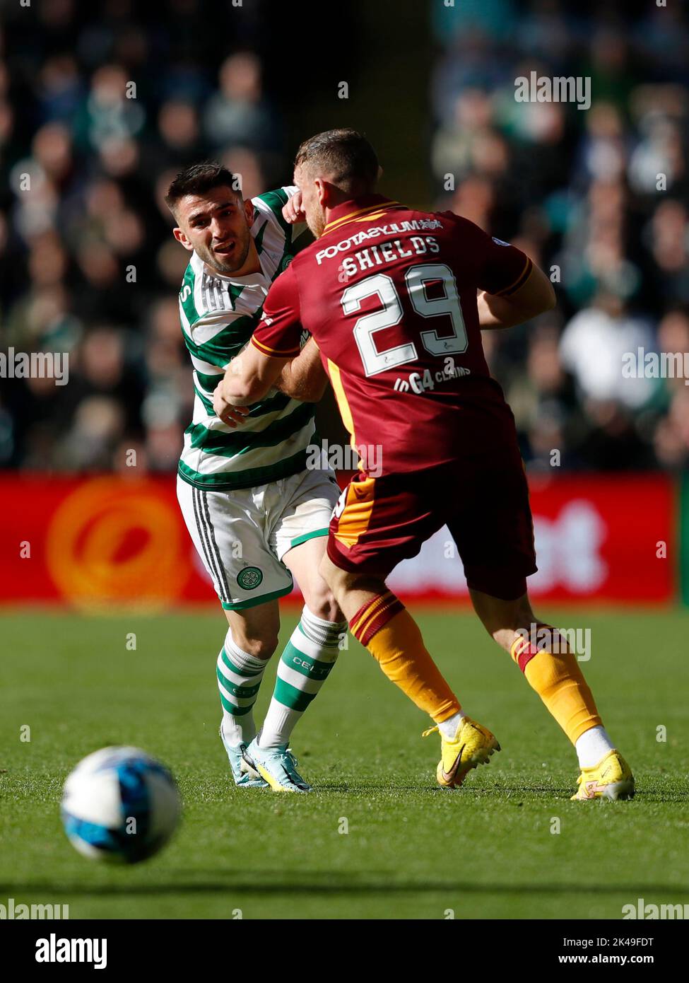 Celtic's Greg Taylor and Motherwell's Connor Shields in action during ...