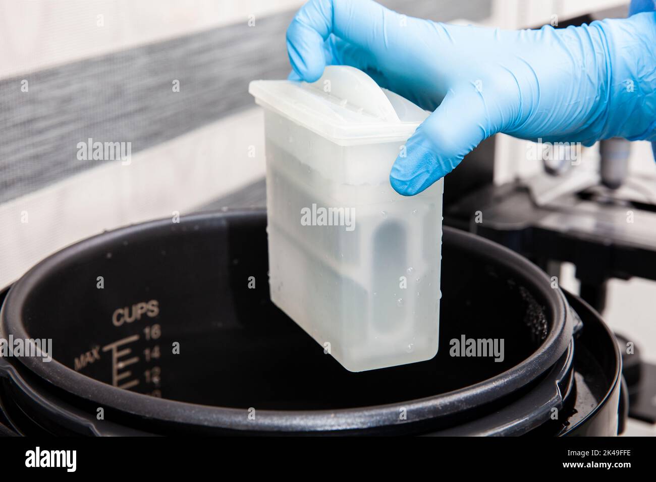 Scientist preparing slides with tissue samples for immunohistochemistry ...