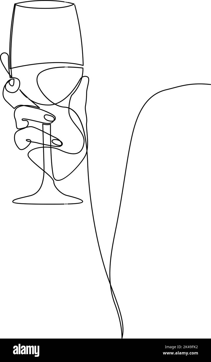 Continuous one line drawing of glass of wine in hand. Vector illustration Stock Vector Image ...