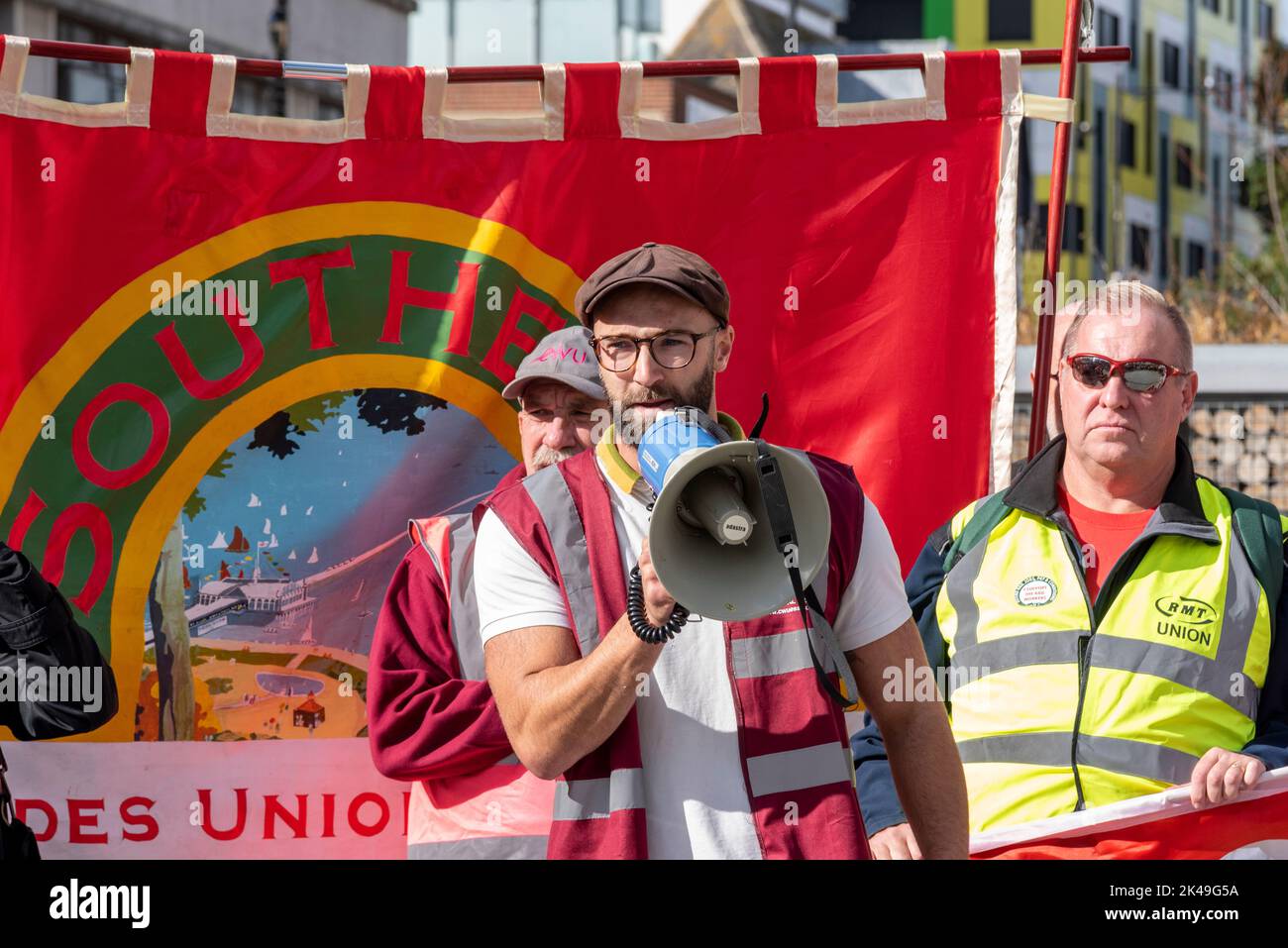 Luke Elgar of the CWU speaking at a Enough is Enough protest against ...