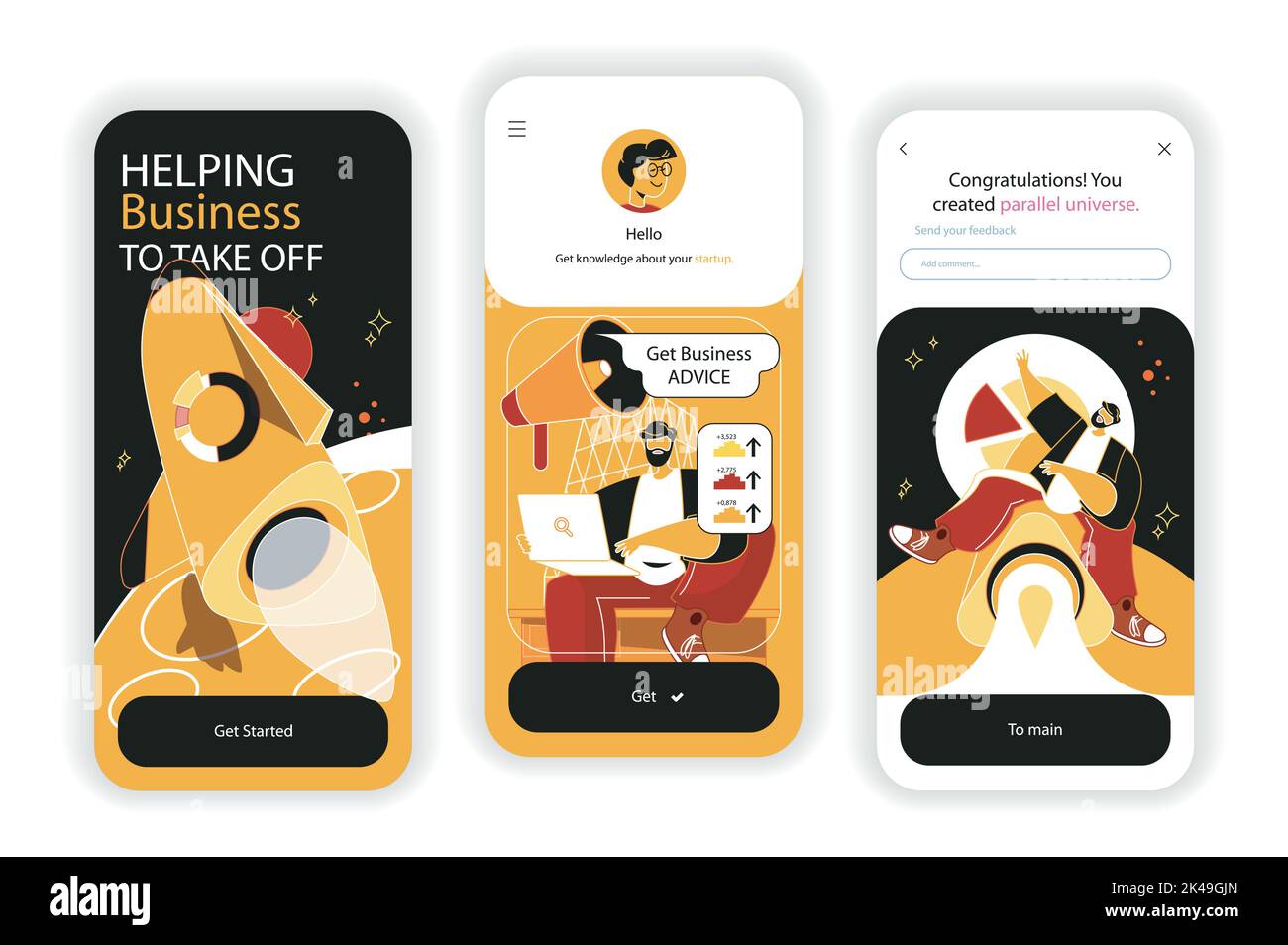 Business startup concept onboarding screens. New project launch ... Business startup concept onboarding screens. New project launch ...