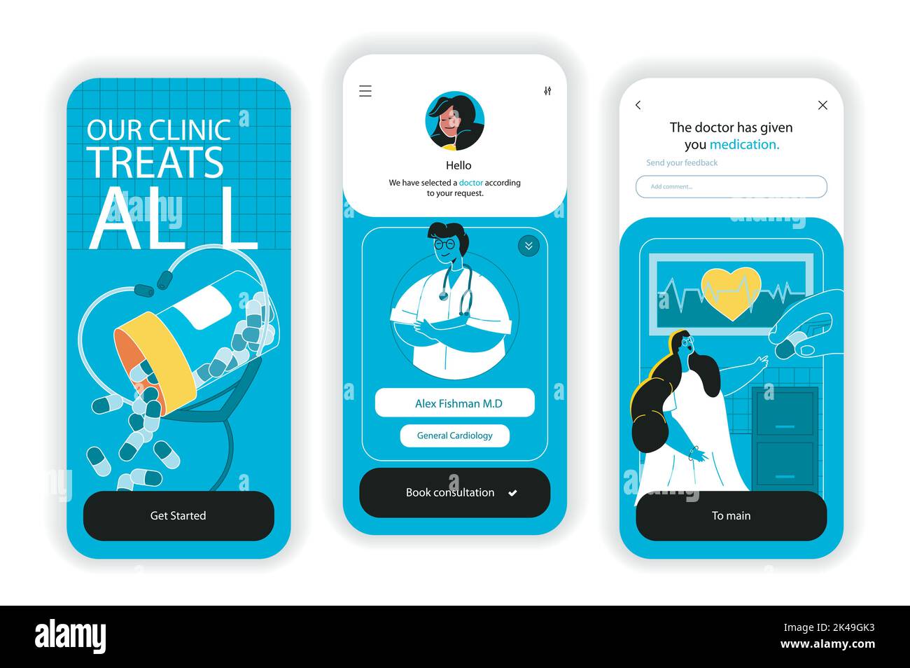 Medical clinic concept onboarding screens. Online doctor consultations ...