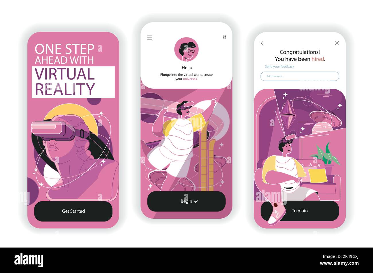 Virtual reality concept onboarding screens. Cyberspace games and ...