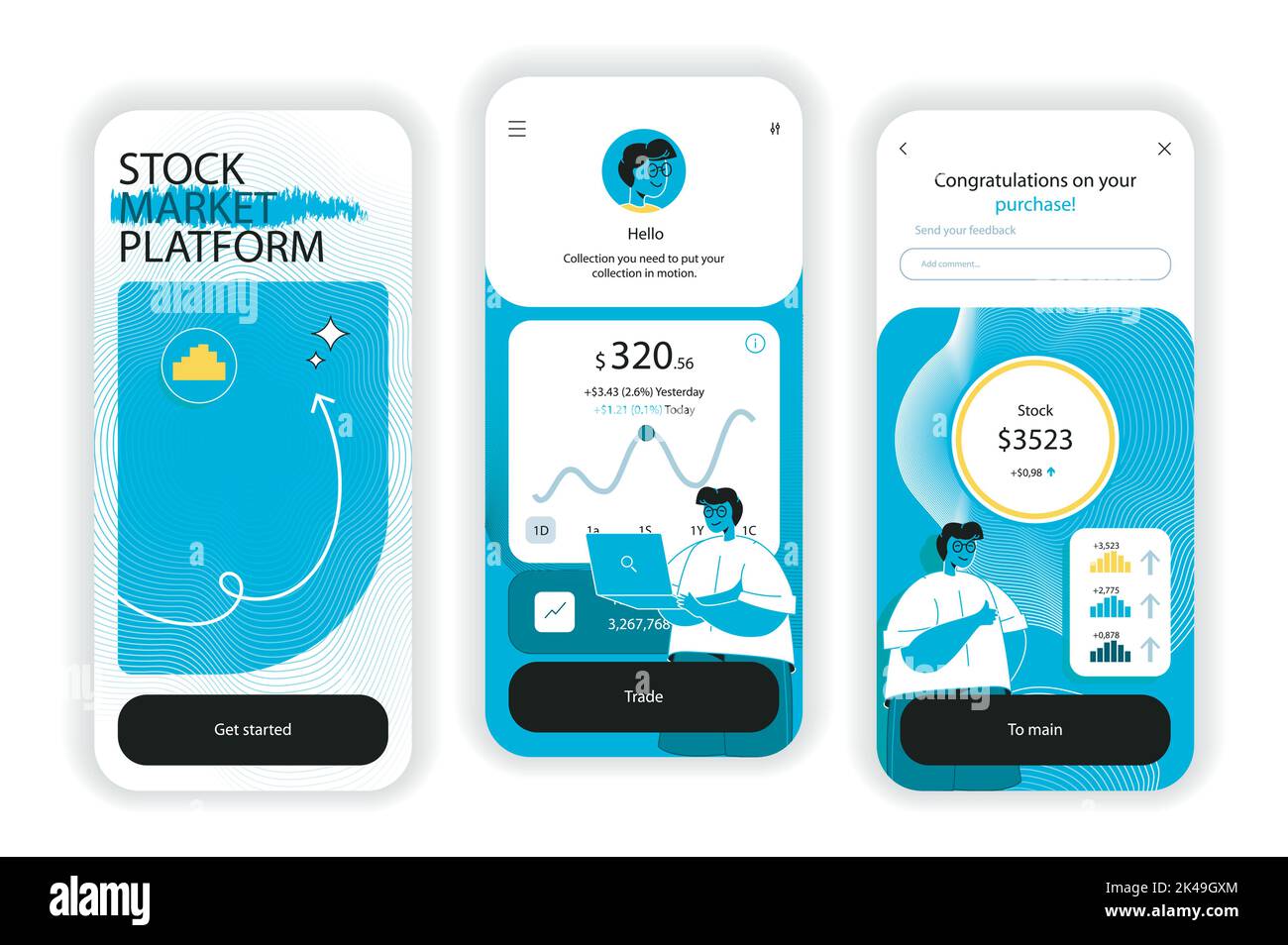 Stock market concept onboarding screens. Analysis of financial data and ...