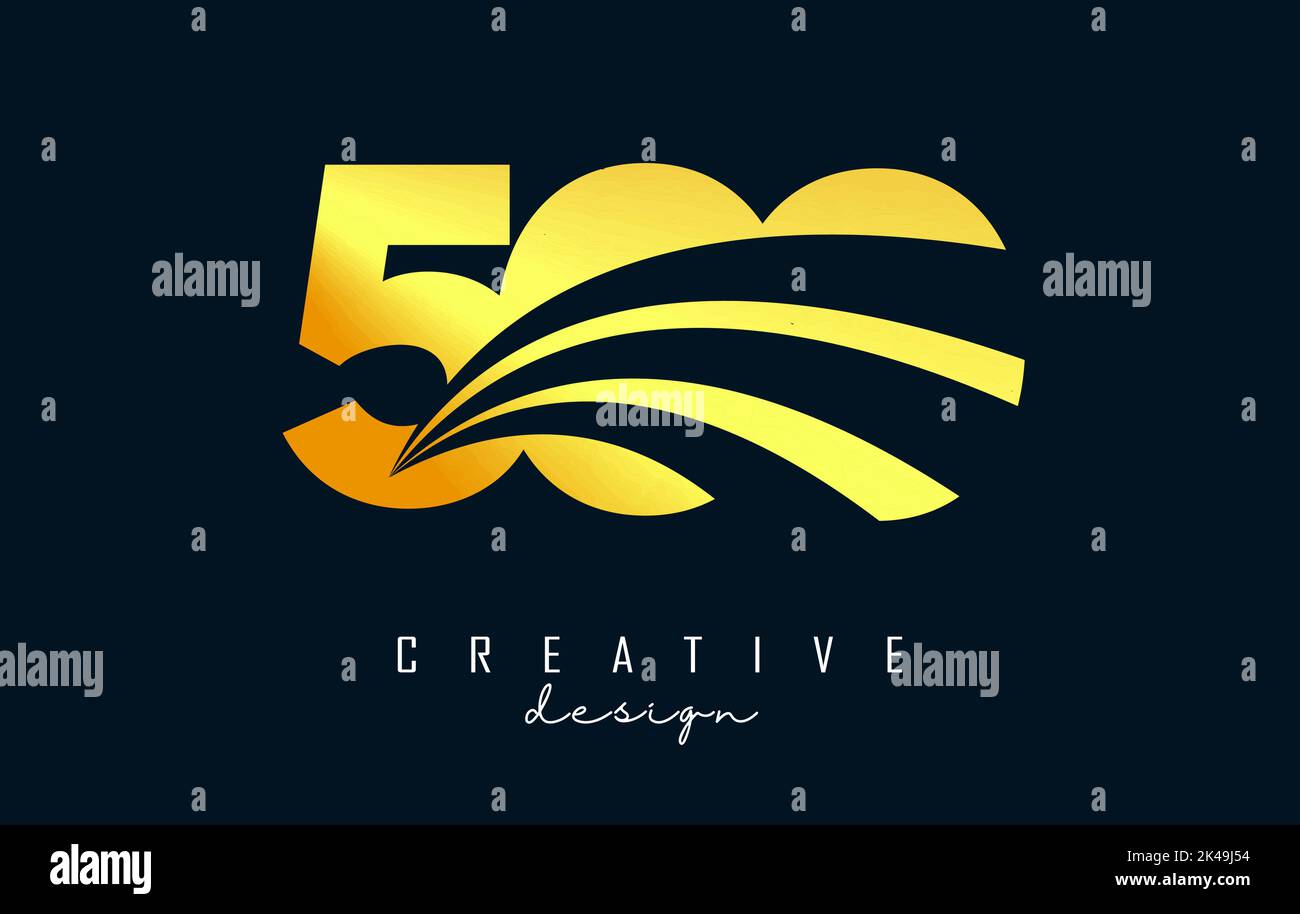 Golden Creative number 500 5 0 logo with leading lines and road concept ...