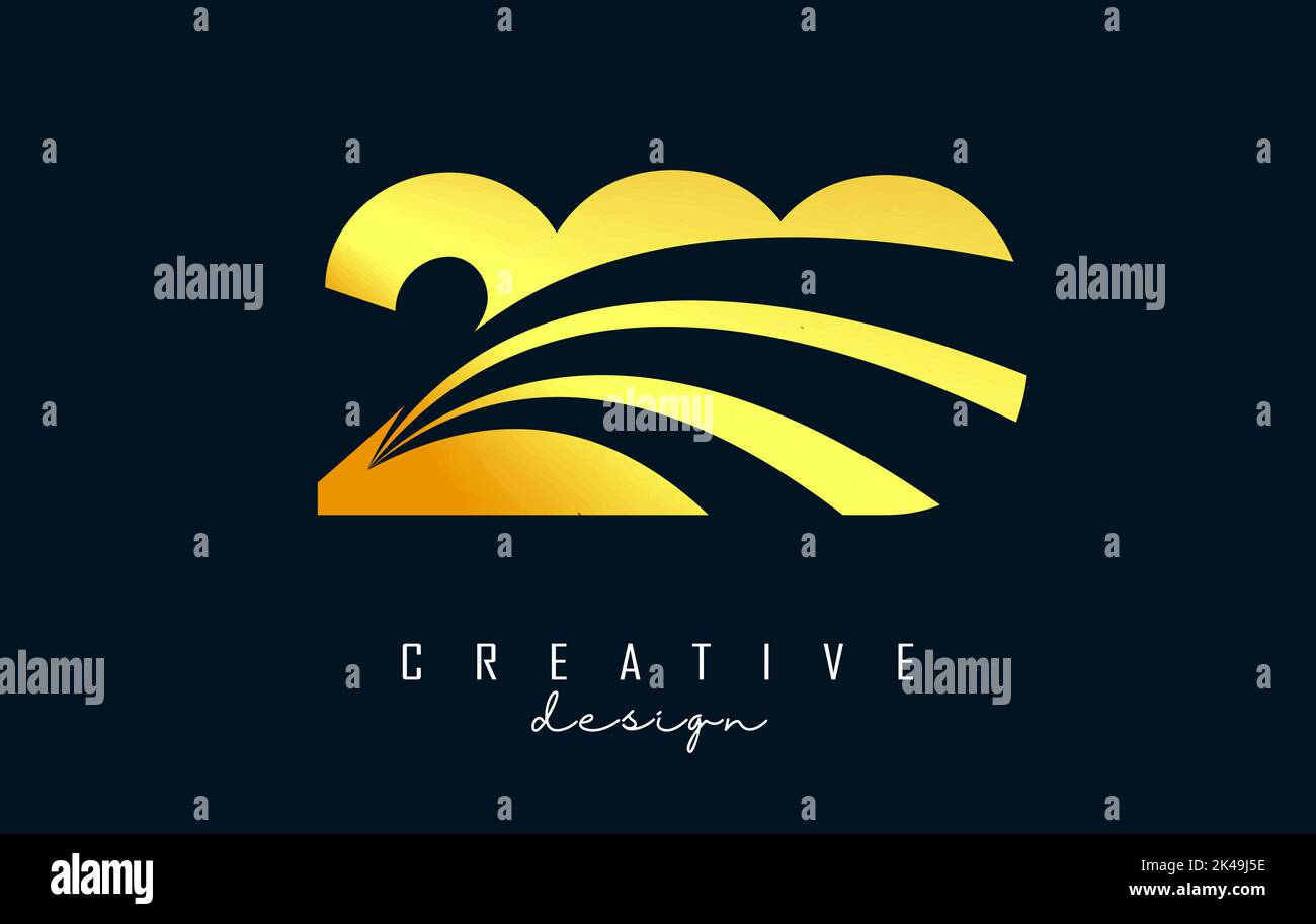 Golden Creative number 200 logo with leading lines and road concept ...