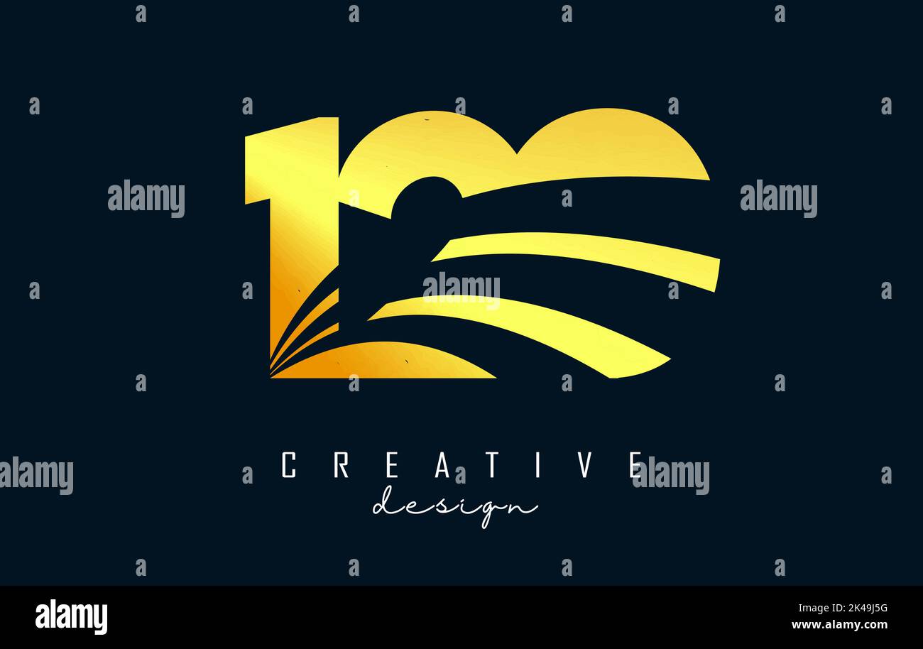 Golden Creative number 120 logo with leading lines and road concept ...