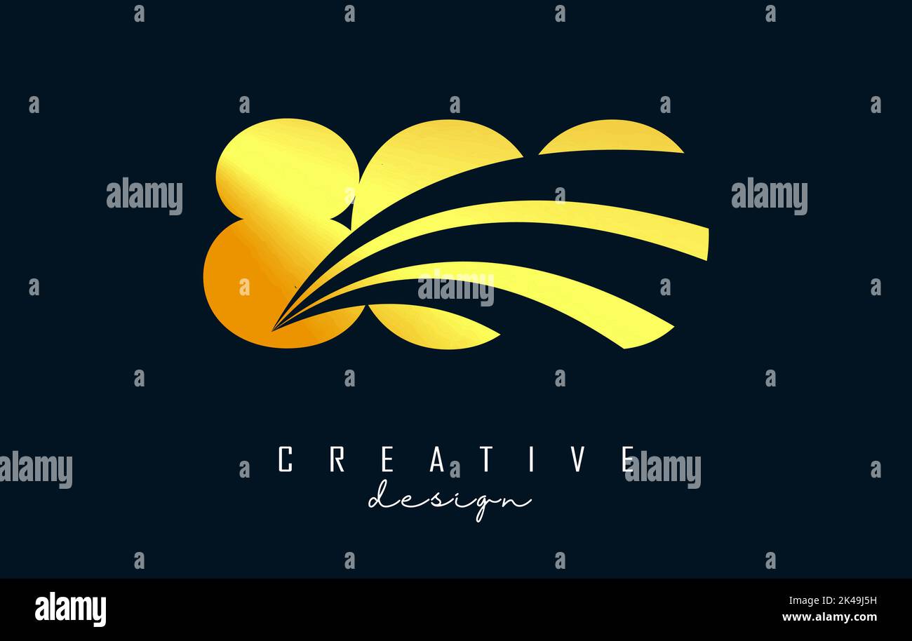 Golden Creative number 800 8 0 logo with leading lines and road concept ...