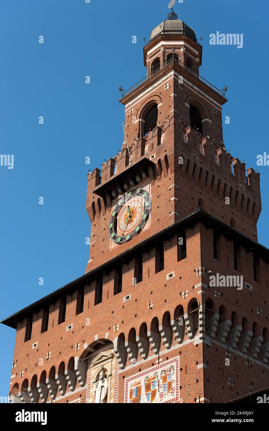 Detail of the tower of Filarete (clock tower) of the Sforza Castle XV ...