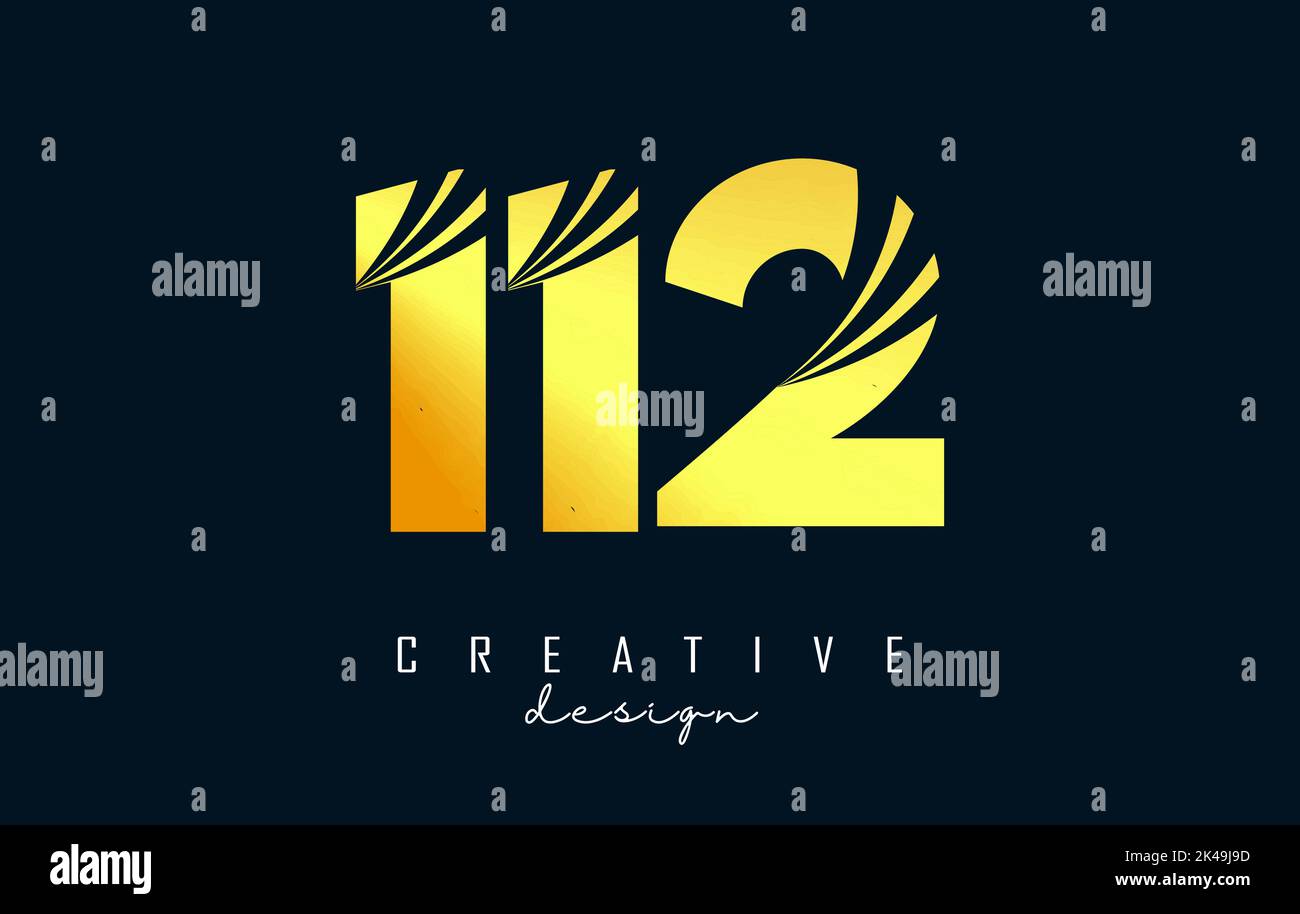 Golden Creative number 112 logo with leading lines and road concept ...