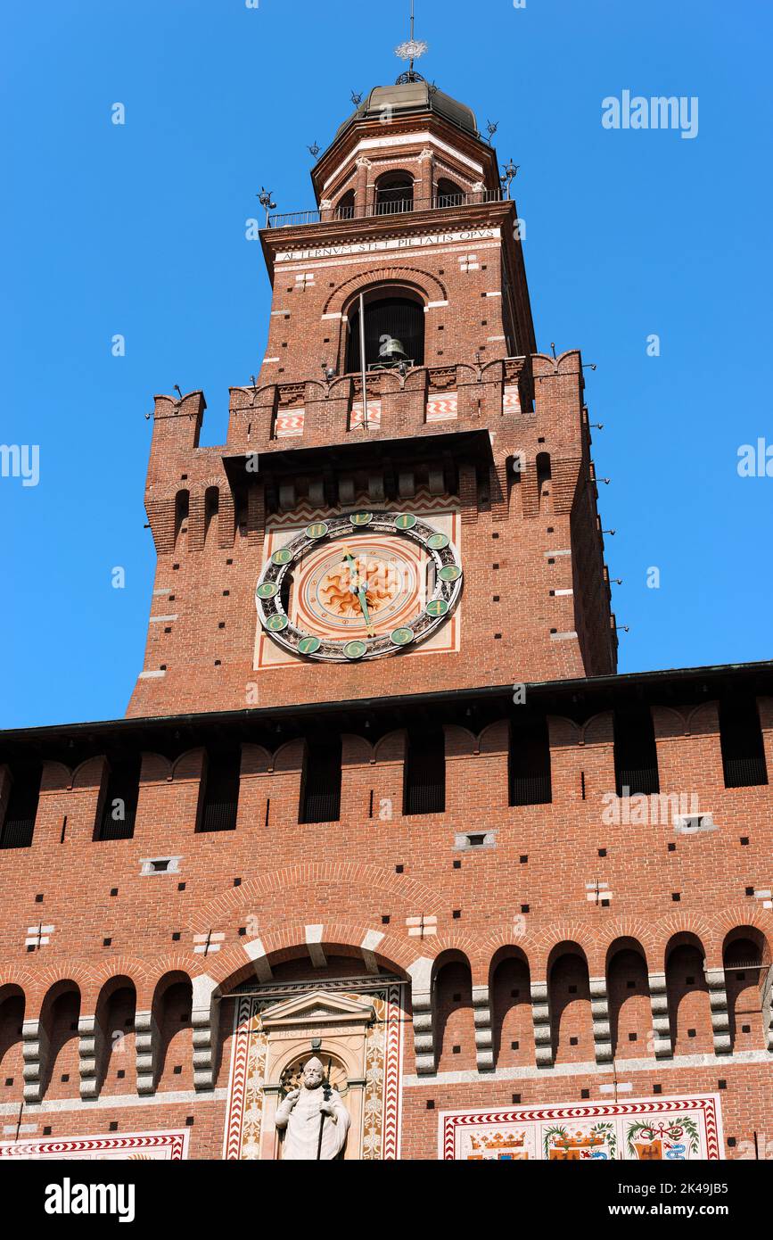 Detail of the clock tower of the Sforza Castle XV century (Castello ...