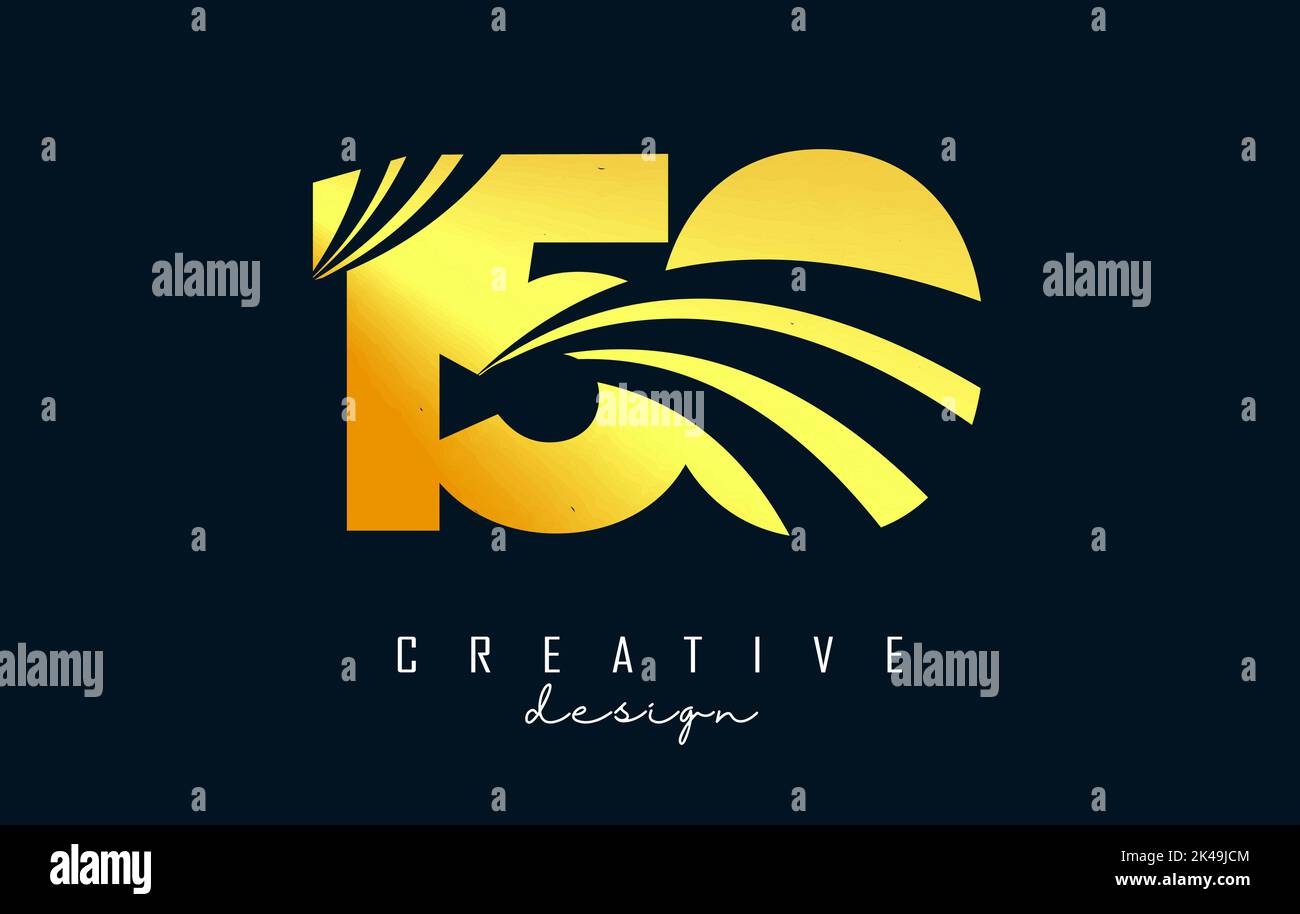 Golden Creative number 150 logo with leading lines and road concept ...