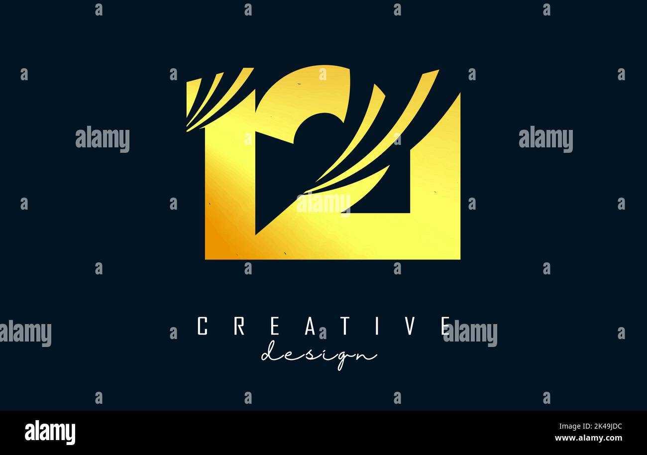 Golden Creative number 121 logo with leading lines and road concept ...