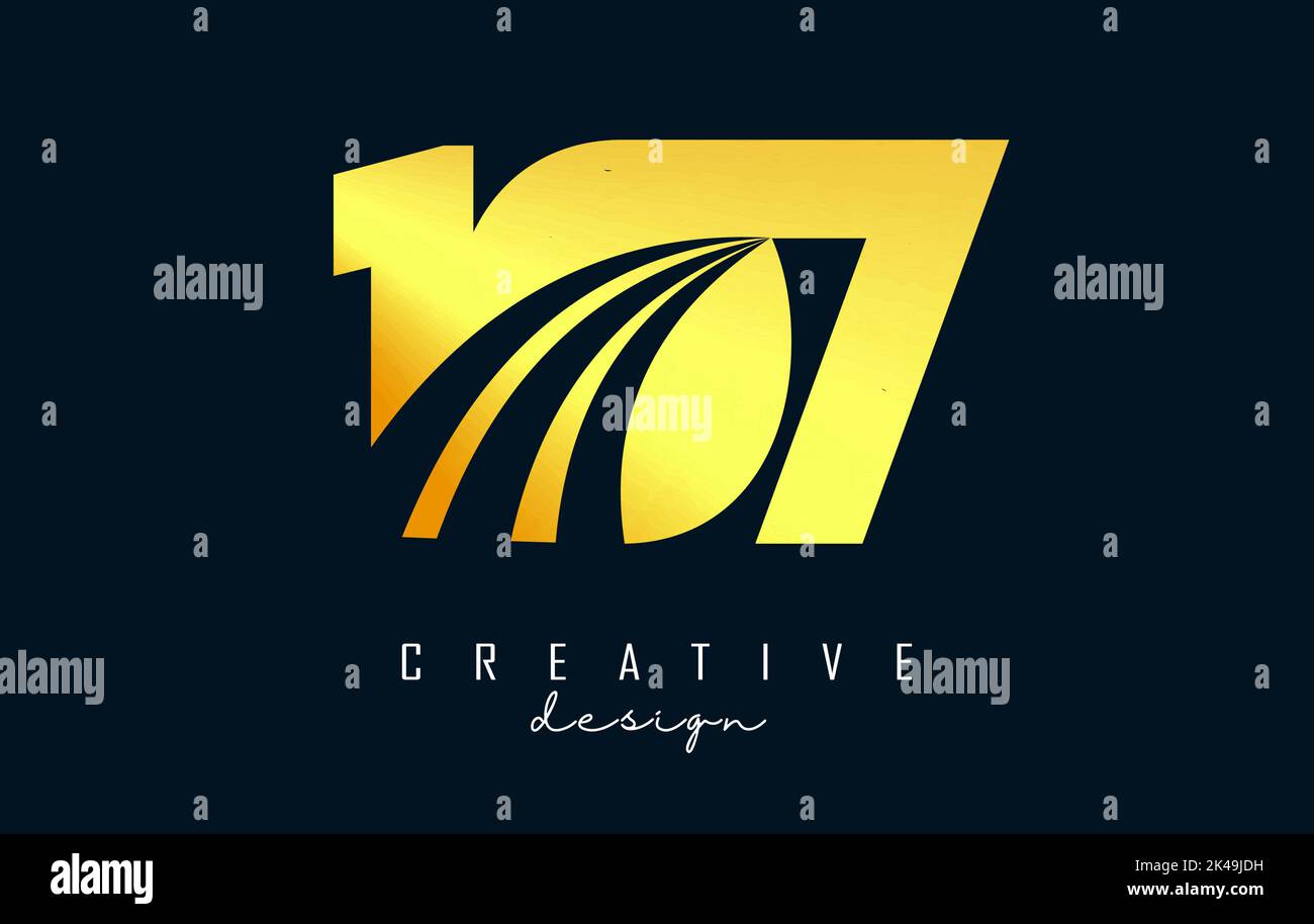 Golden Creative number 107 logo with leading lines and road concept ...