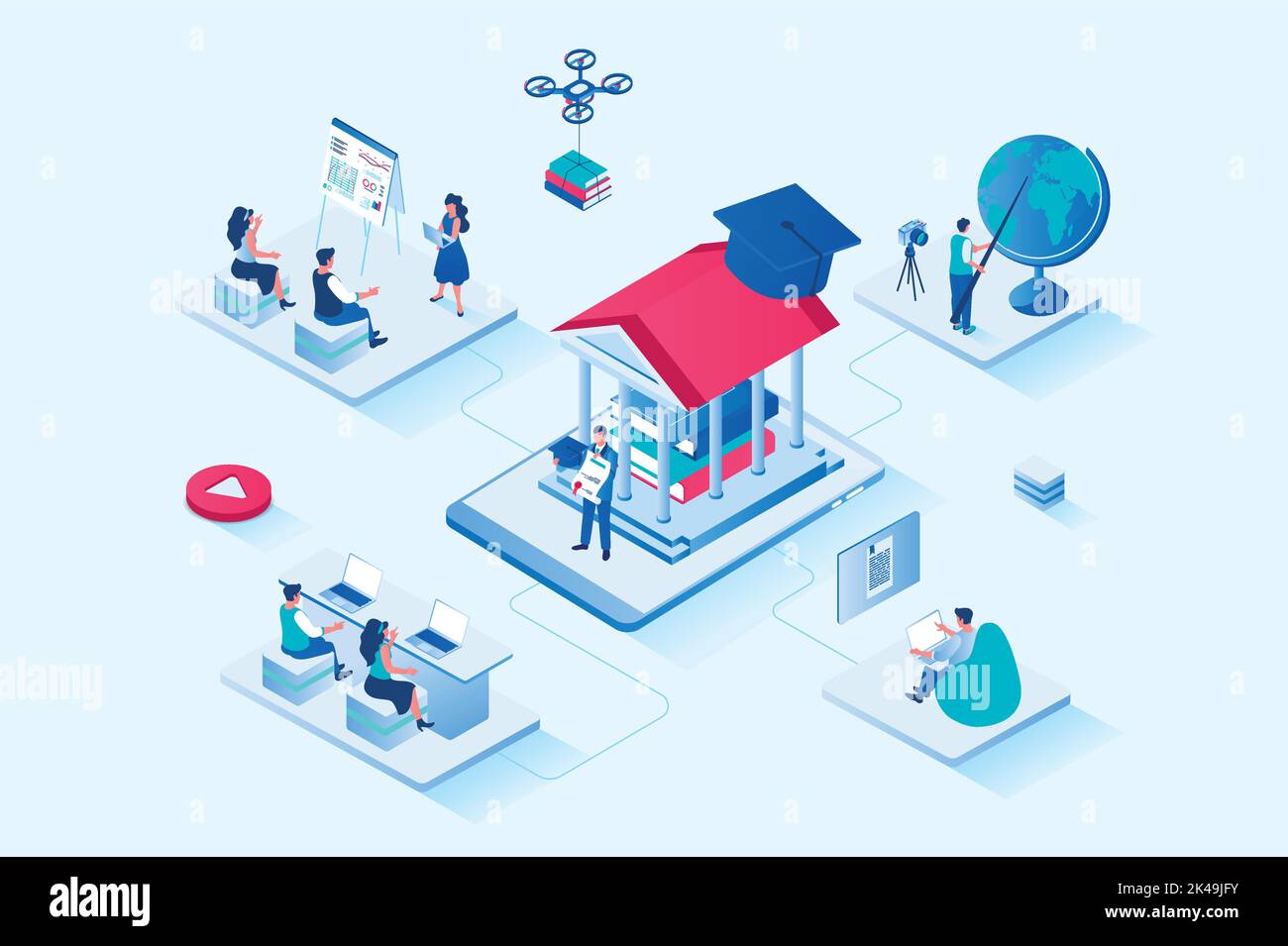 Online Education 3d Isometric Web Design People Get New Skills And