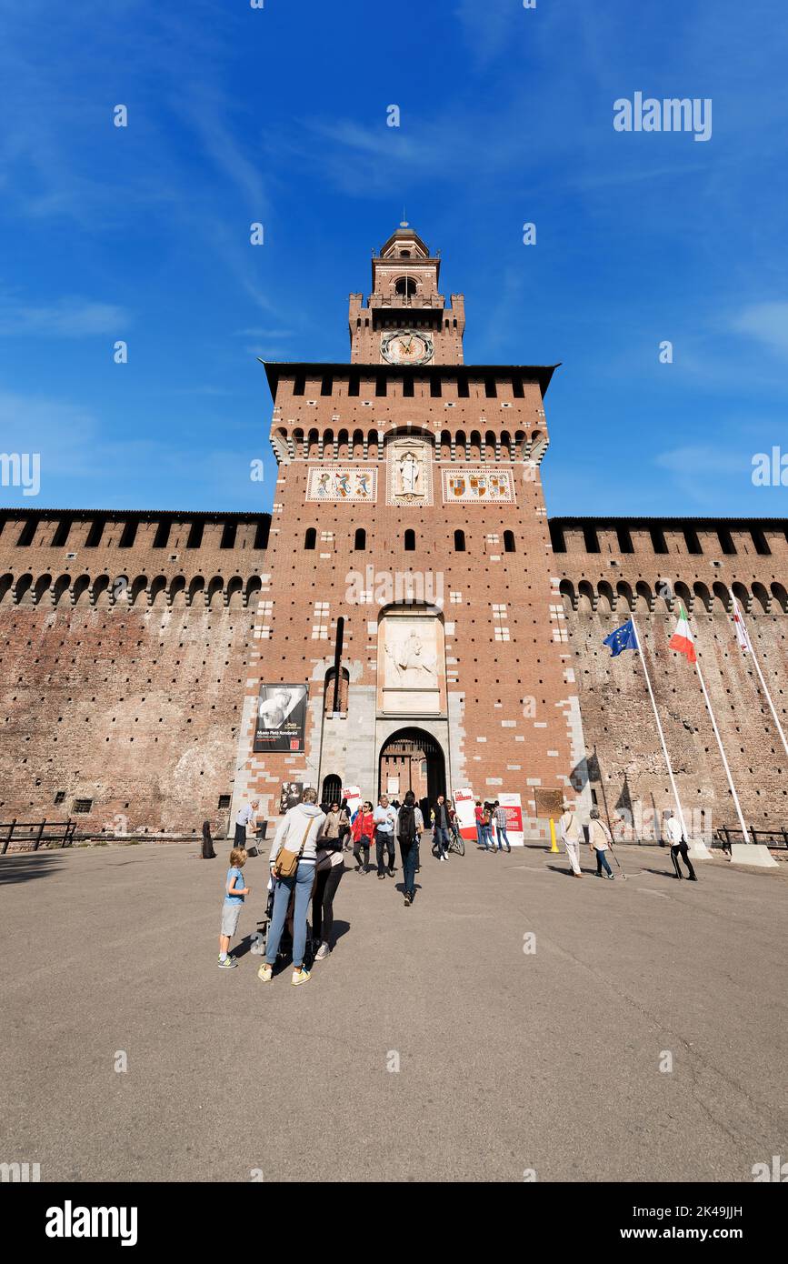 People visiting the Sforza Castle XV century (Castello Sforzesco). It ...