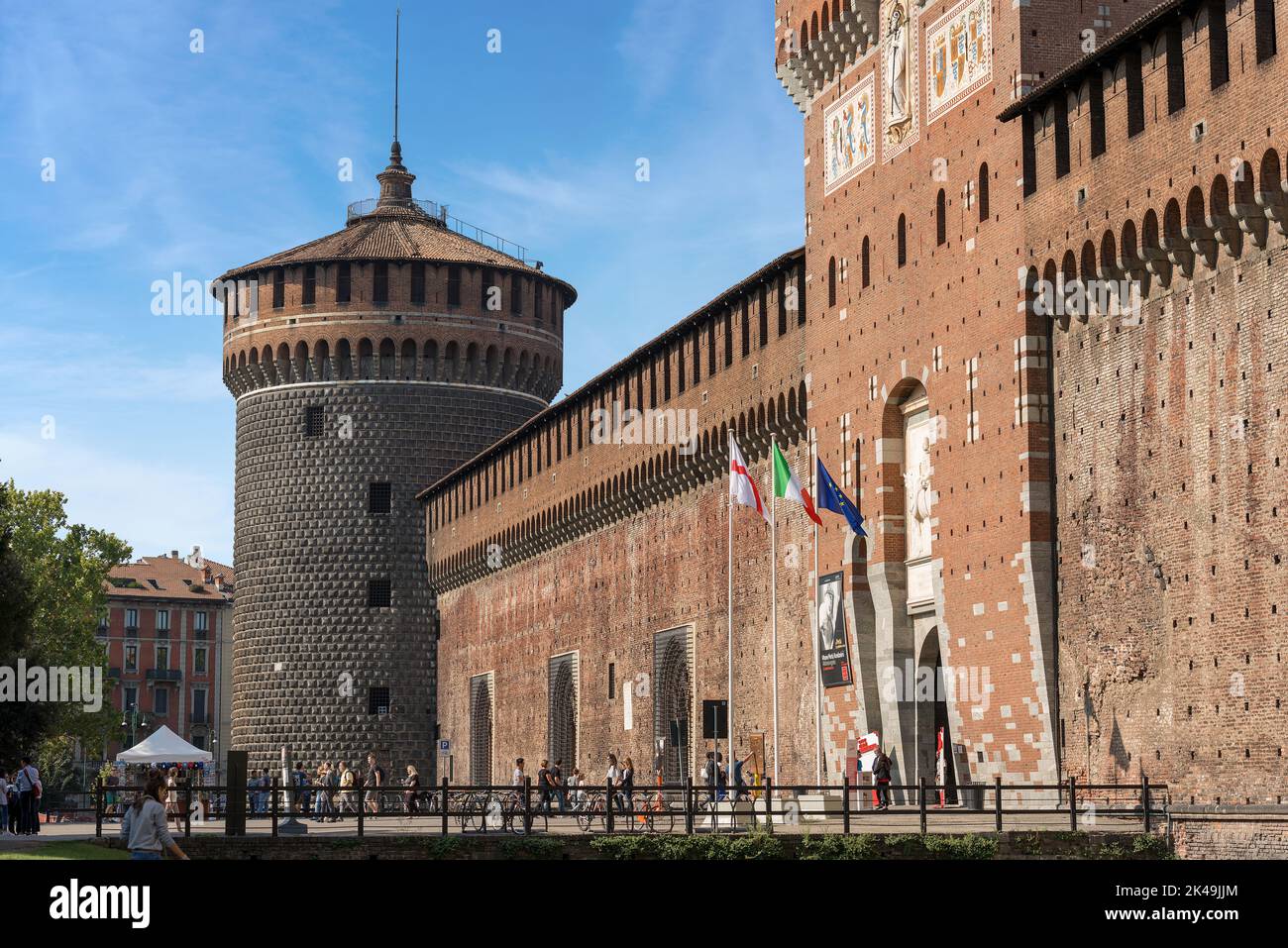People visiting the Sforza Castle XV century (Castello Sforzesco). It ...