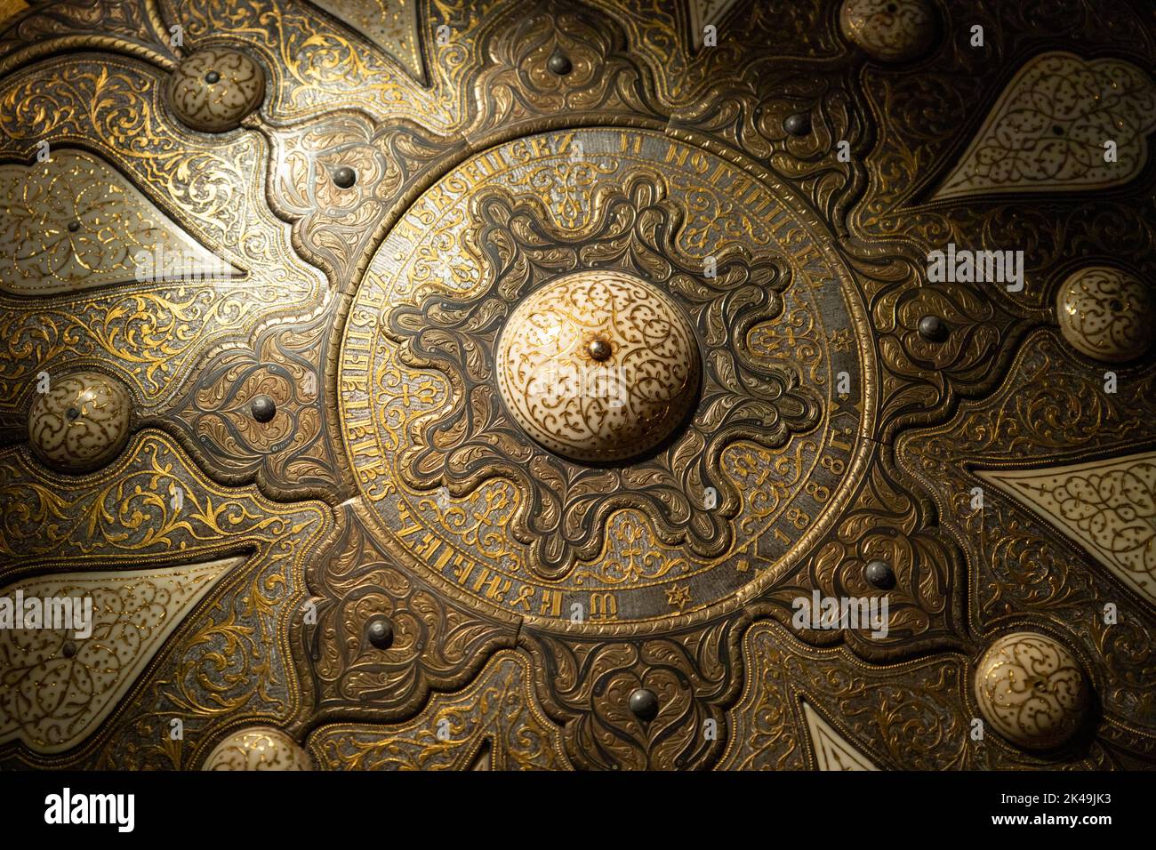 Eastern Muslim table from steel, silver and bone. Top view Stock Photo ...