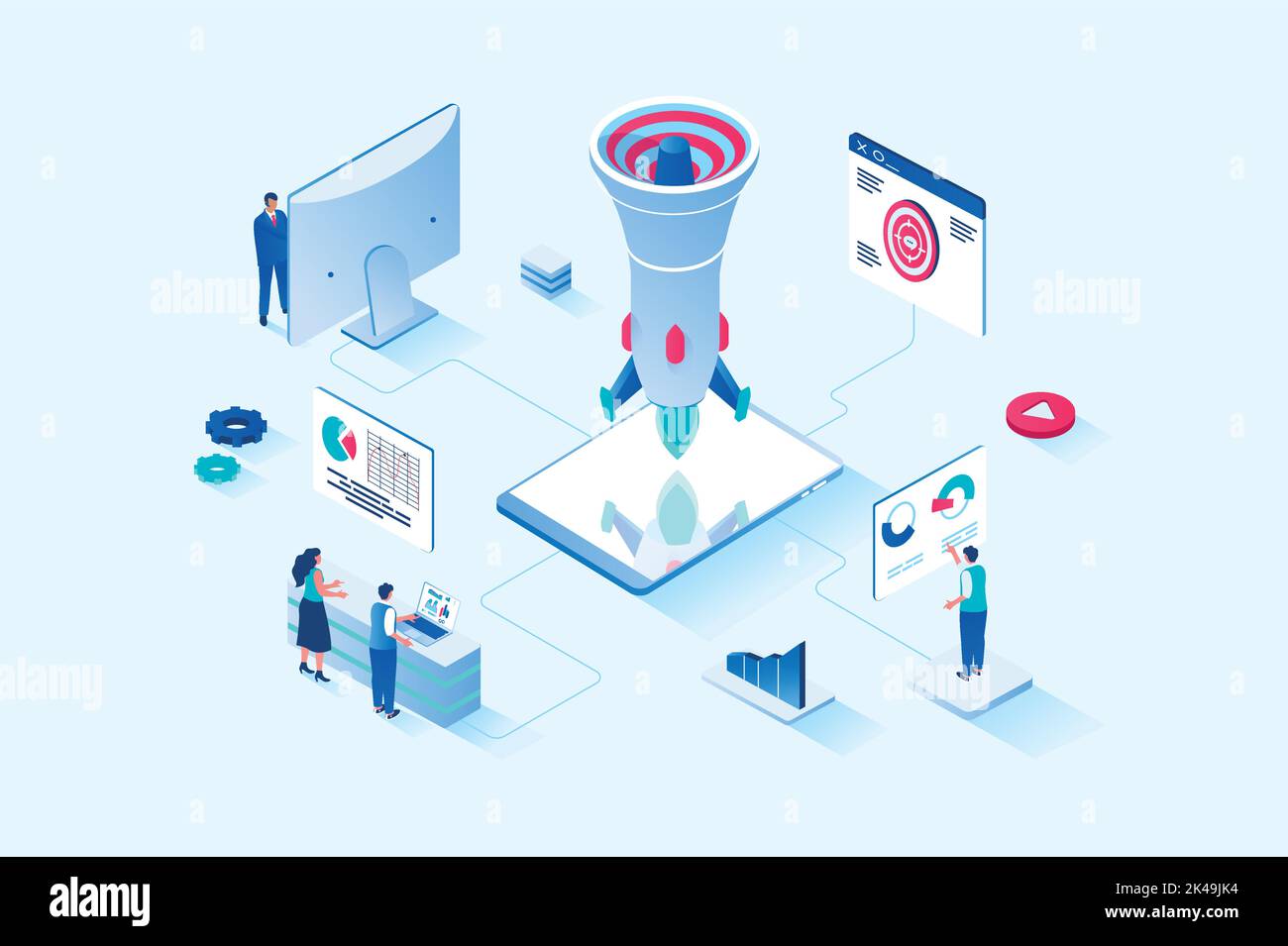 Digital Marketing 3d Isometric Web Design People Create Promo Content